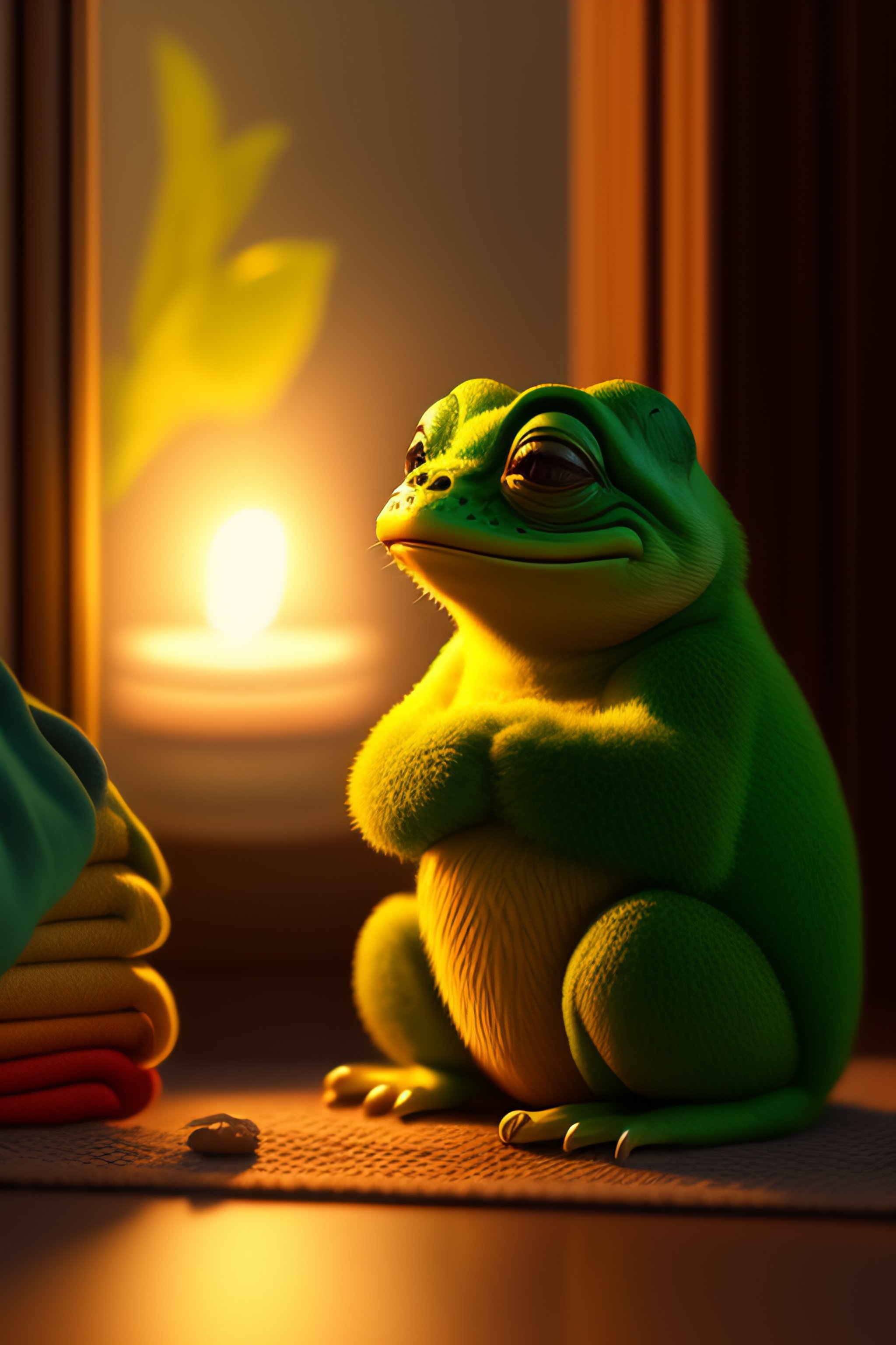 Lexica - An exhausted pepe the frog doing laundry, night- key lighting ...