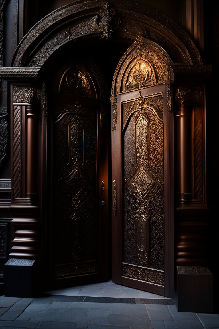 Lexica - Two doors side by side with two guards standing in front of ...