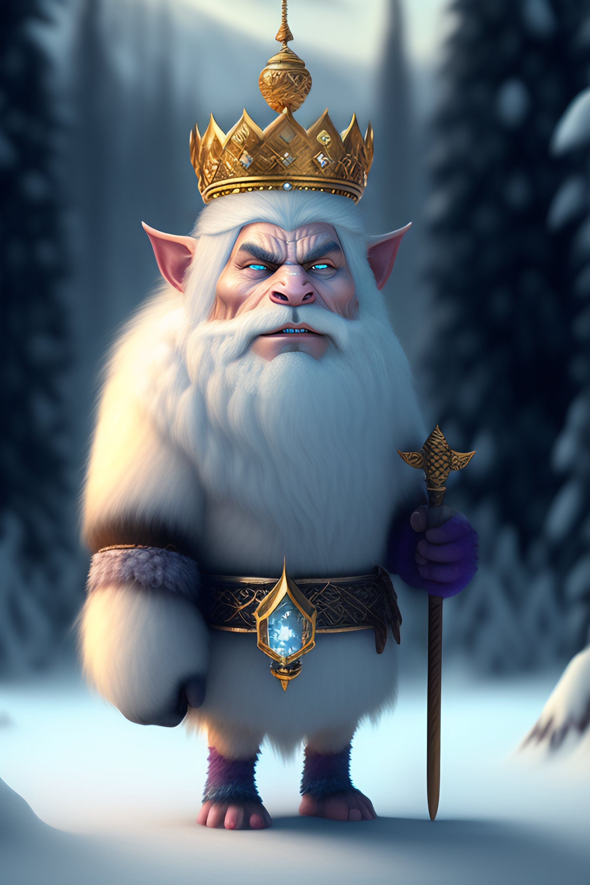 Lexica - Tall troll with ice skin, wearing a crown, carrying a mace ...