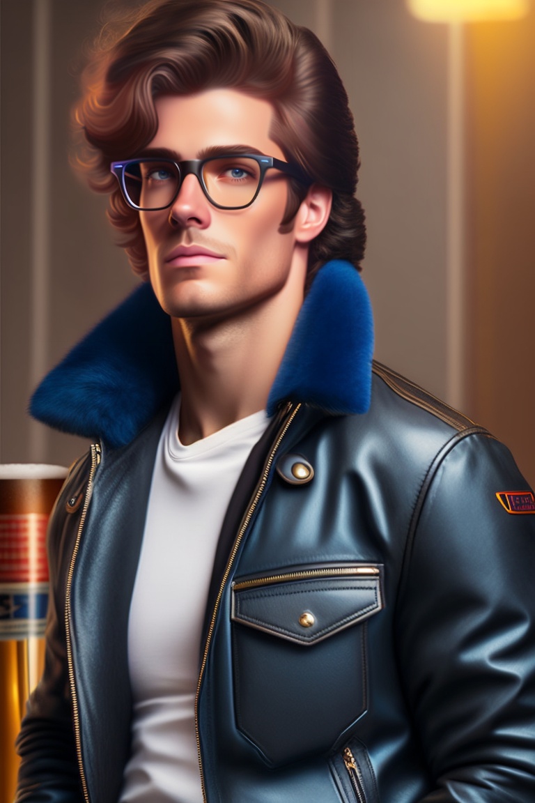 Lexica - 1980 decade, male, black jacket, white tshirt, dark eyeglasses ...