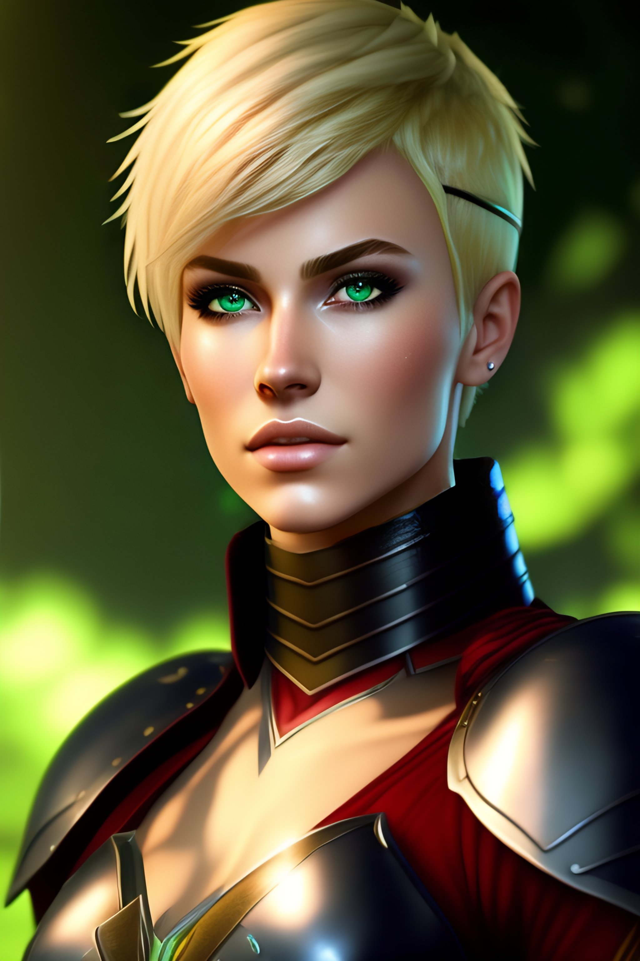 Lexica - Young adult female, leather armour. blonde hair, pixie cut ...