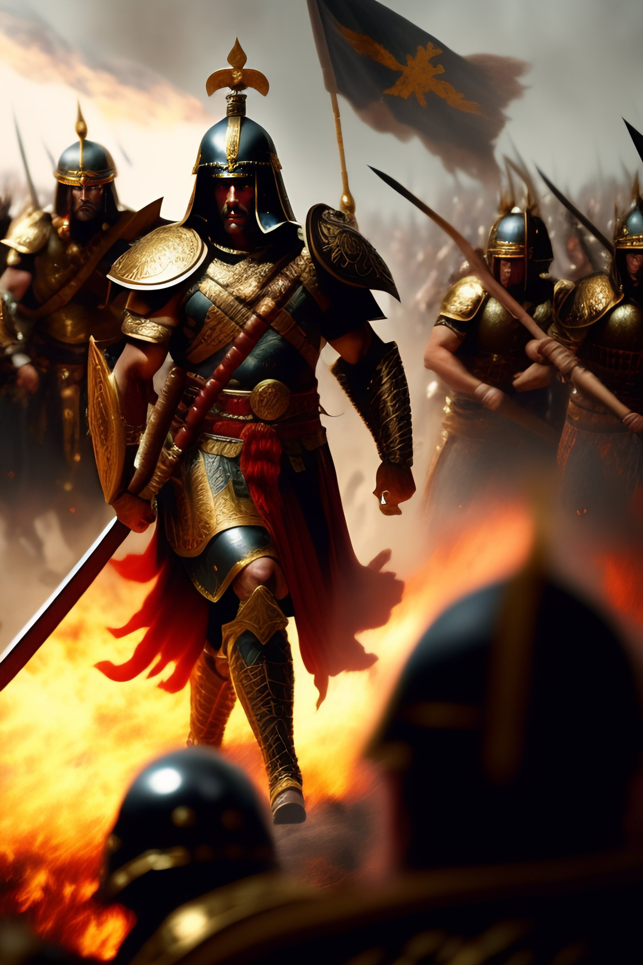 Lexica - A roman army fighting a demon army on a battlefield covered in ...