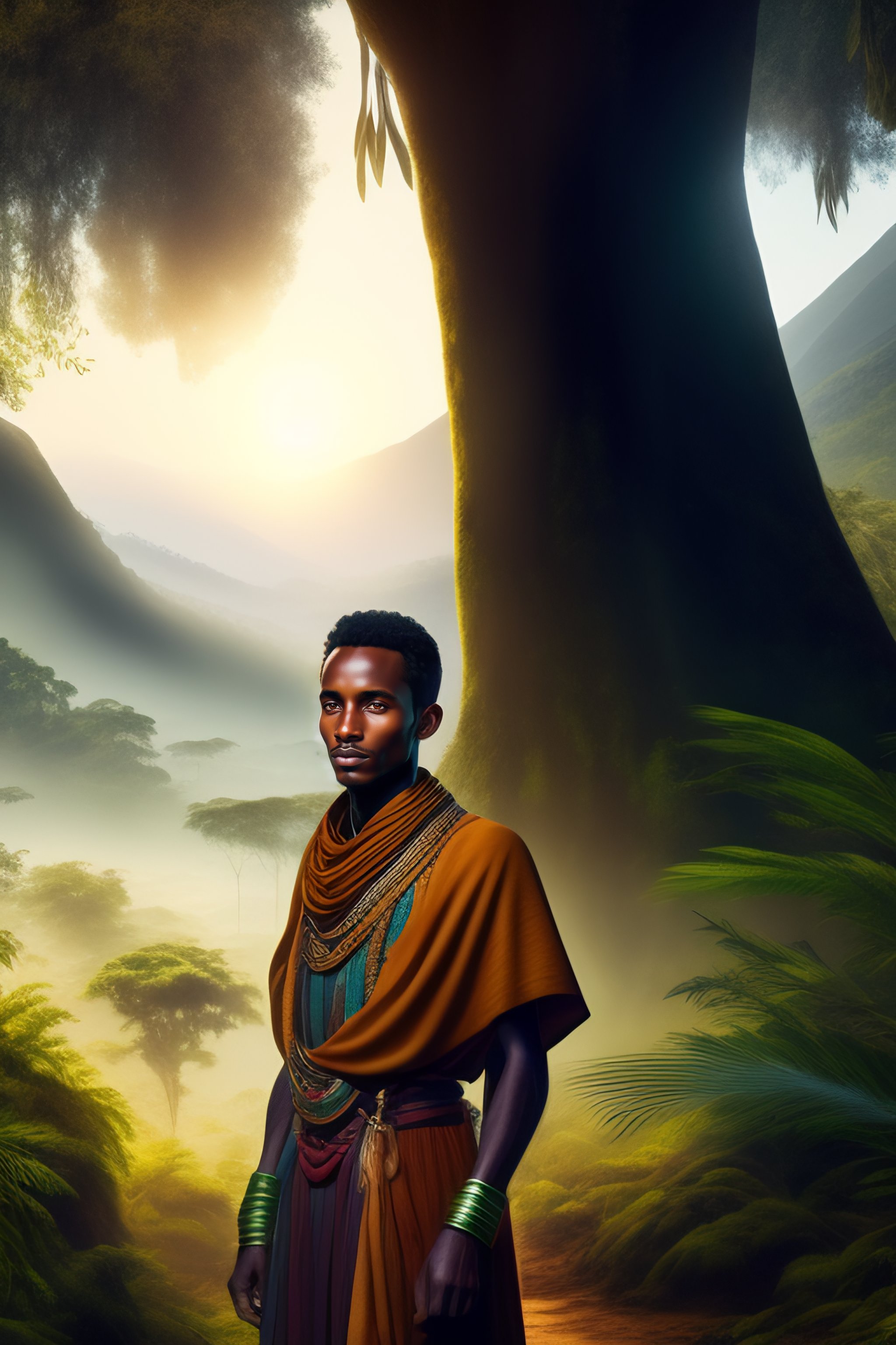 Lexica - An ethiopian young shepard in the forest with his cane during ...