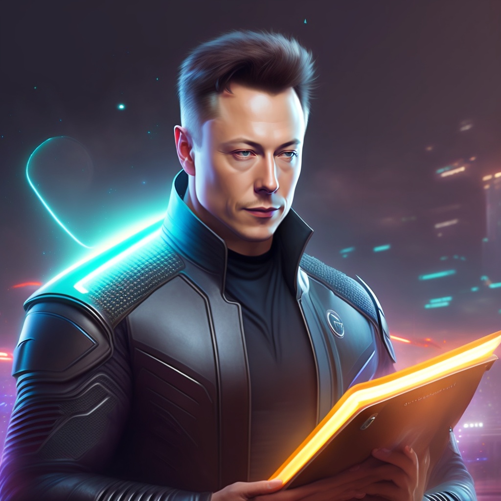 Lexica - Elon Musk with notebook, futuristic, cyberpunk