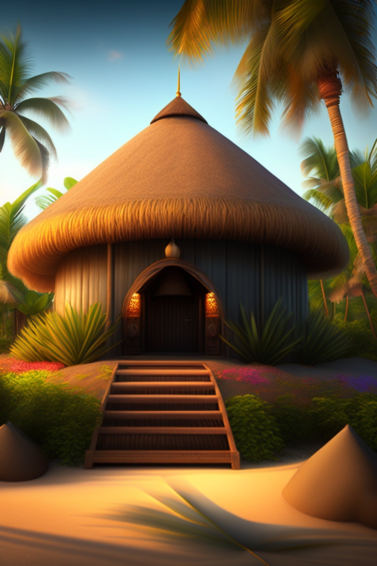 Lexica - Giant hut bamboo on tropical island beach yucca giant shells ...