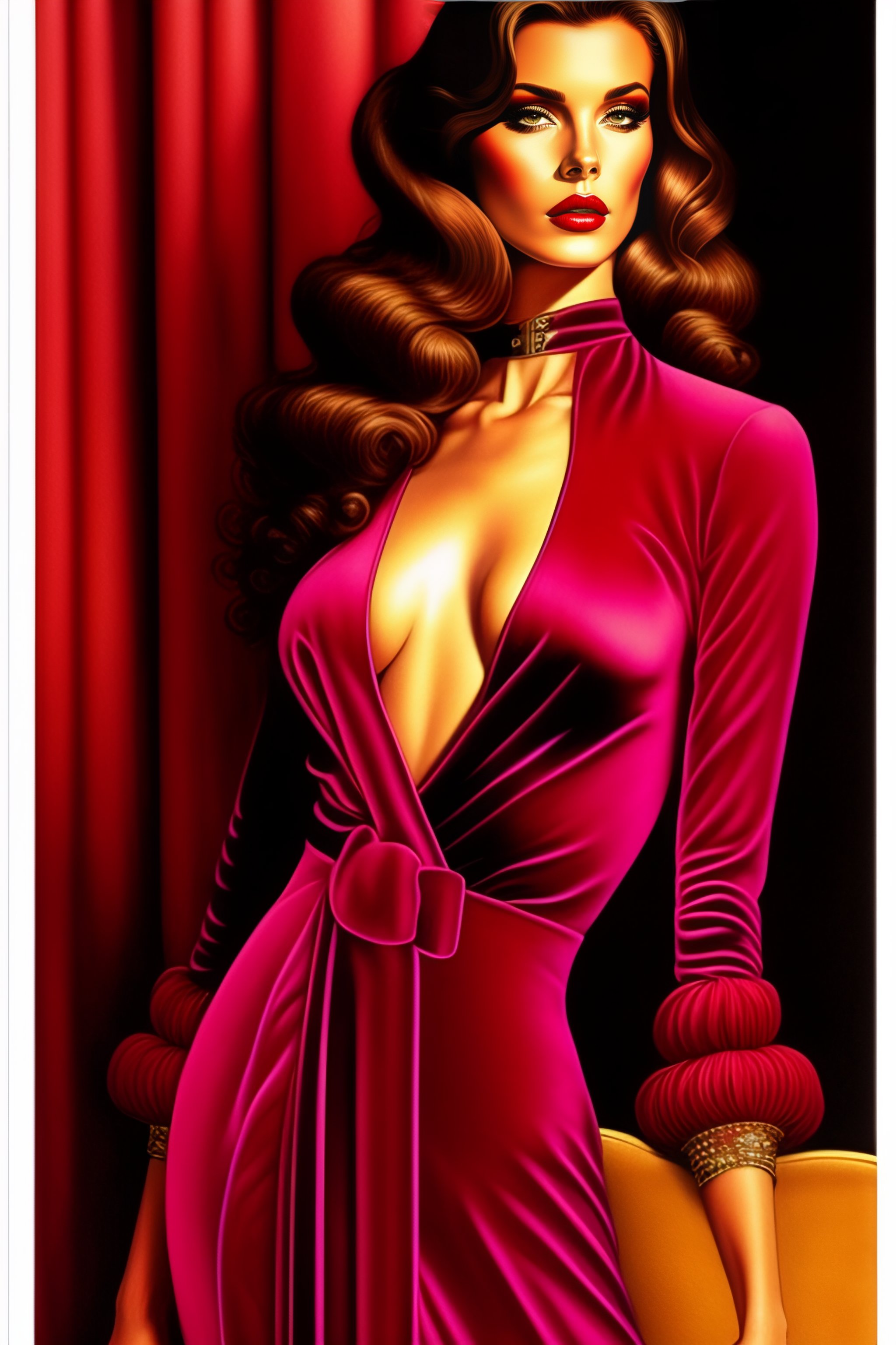 Lexica - Burgundy barbot wrap velvet dress, milo manara style