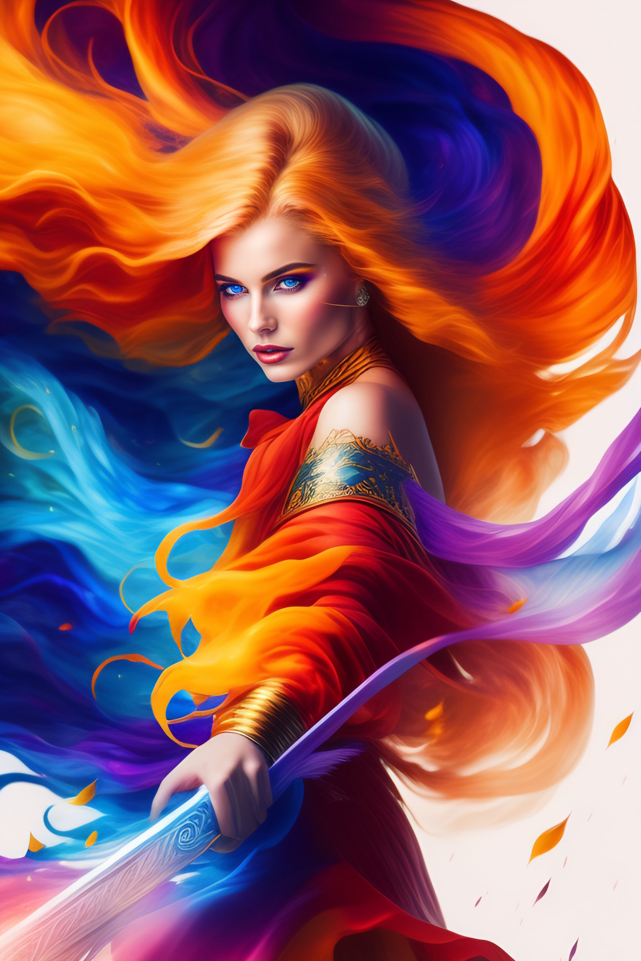 Lexica - Watercolor style, beautiful blond witch fighting deamon ...