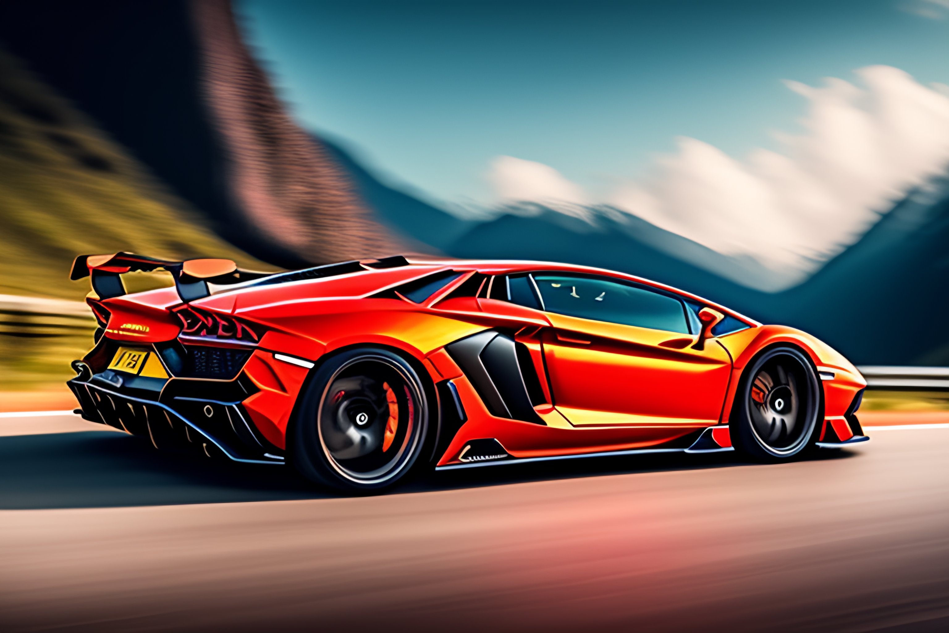 Lexica - Lamborghini aventador drifting in a mountain road, cartoon style