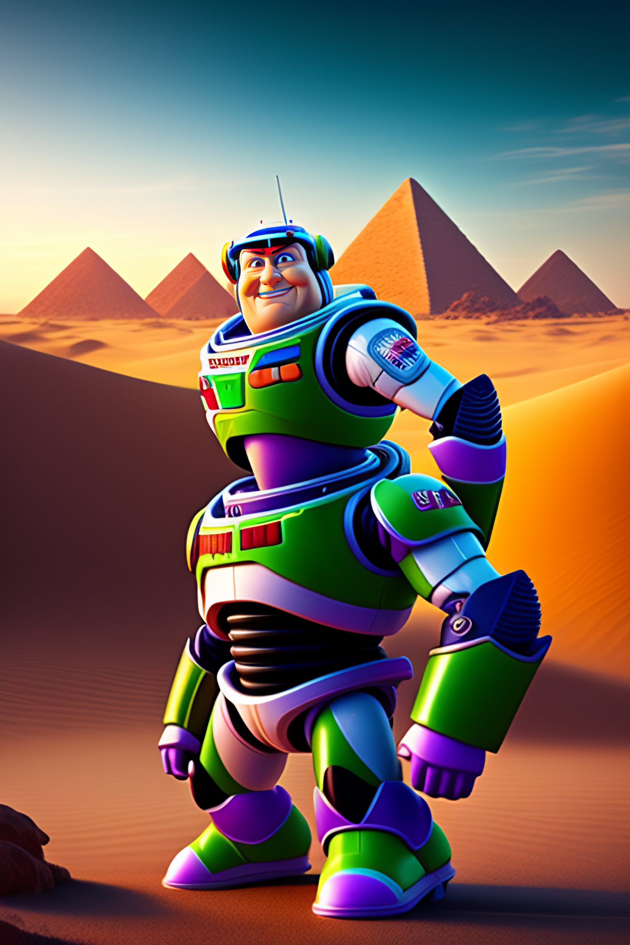 Lexica - Create a scene featuring Buzz Lightyear from Toy Story in egypt