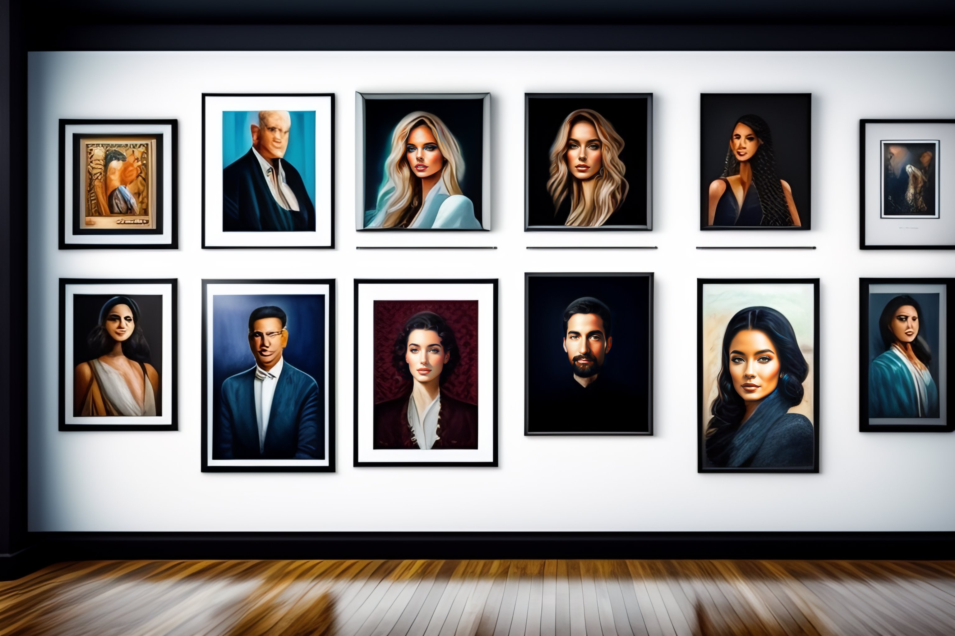 Lexica - A billboard wall of art posters and framed portraits by ...