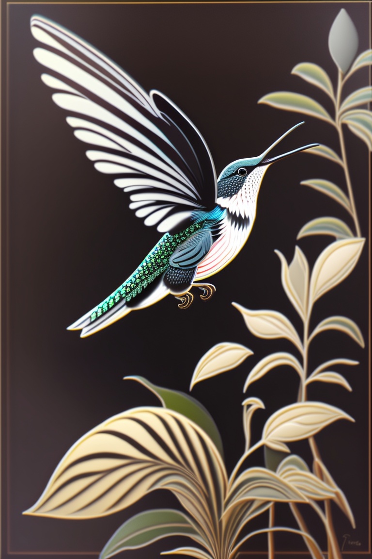 Lexica - Black and white linocut, hummingbird, flying