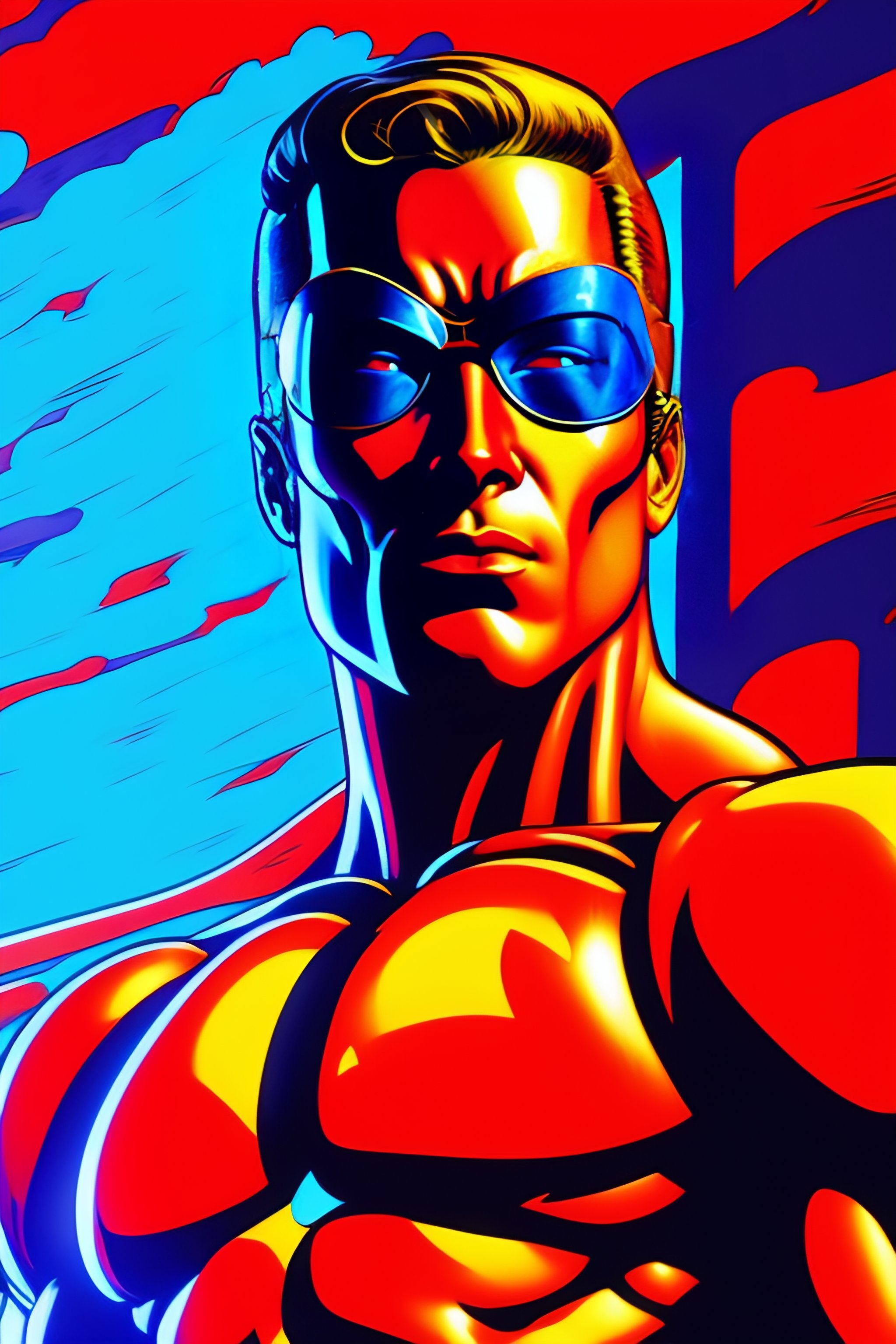 Lexica - A close up of a comic character with a blue sky in the ...