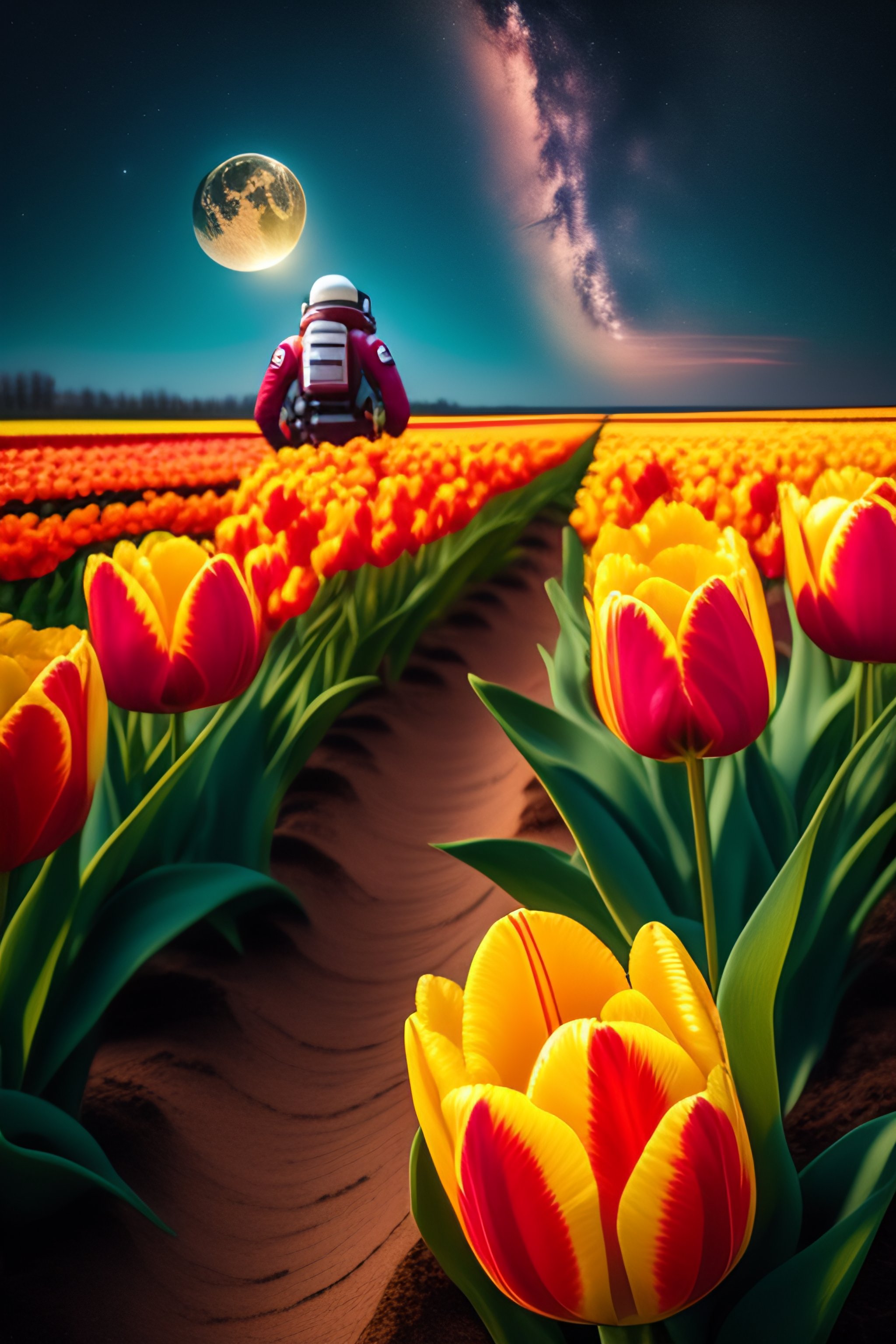 Lexica - An astronaut in a tulip garden on a spring day