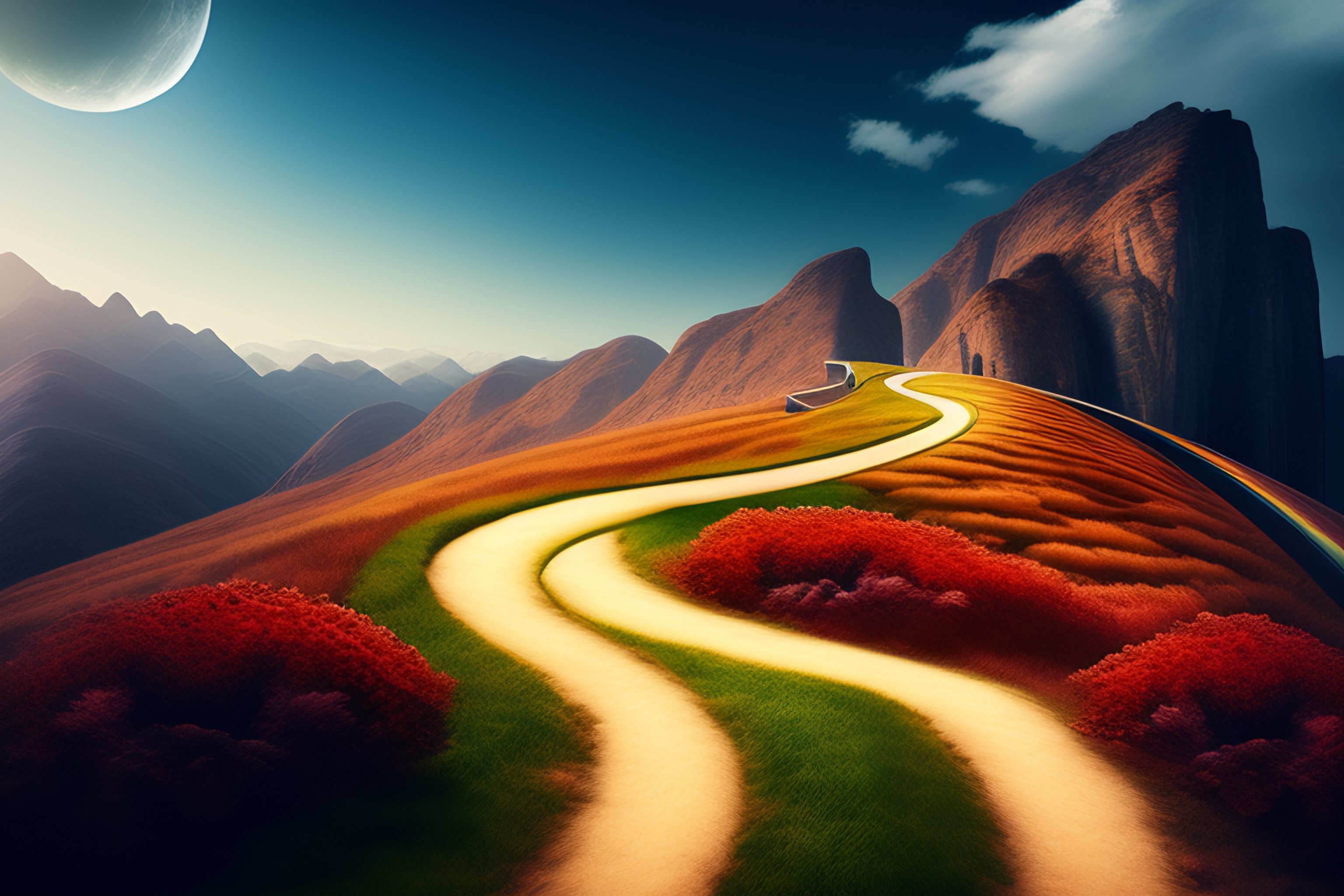 Lexica - Realistic image of a fantastic winding path towards the future ...