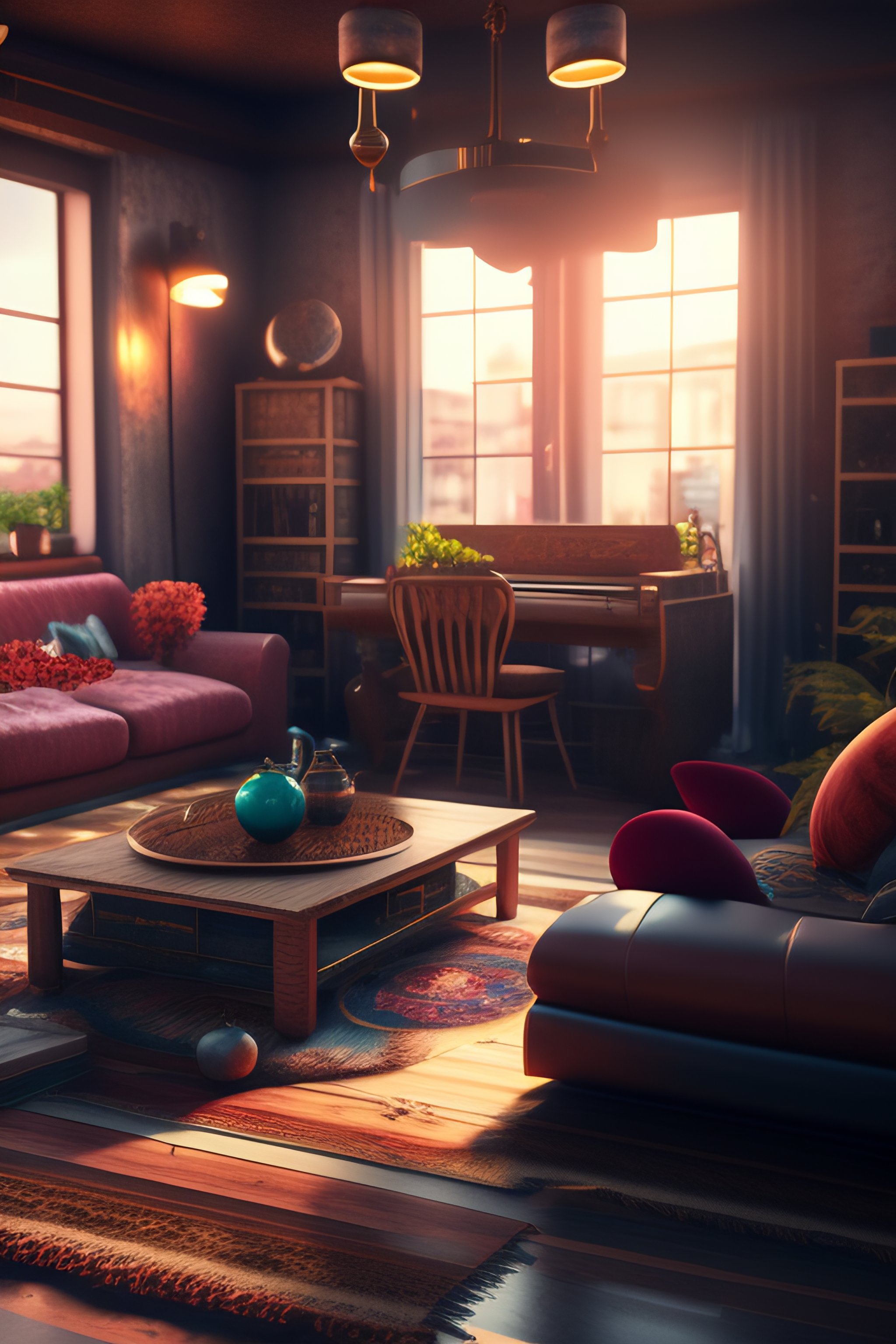 Lexica - Highly detailed interior shot of a messy vintage living room ...
