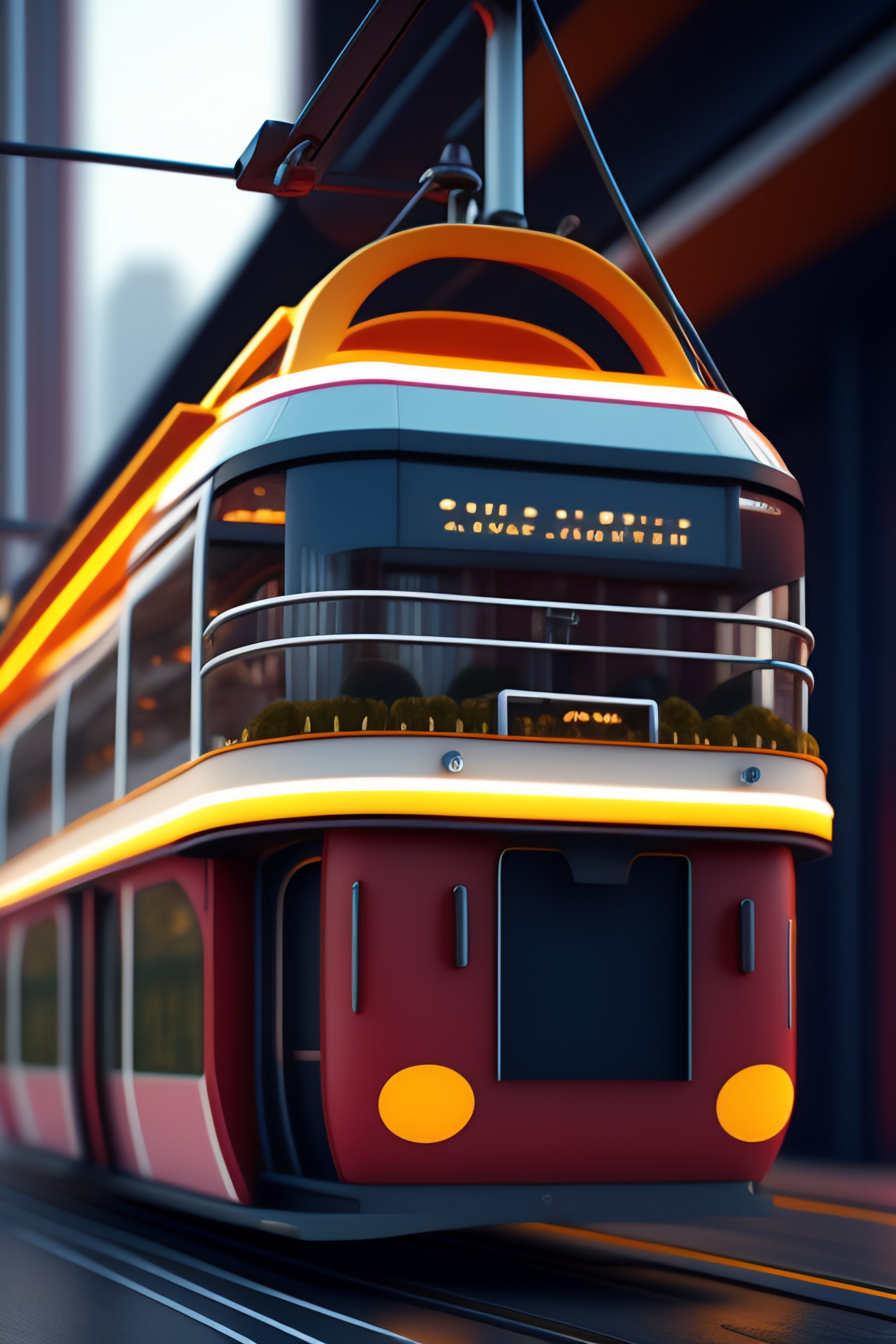 Lexica - Modern cable car hanging above a bus in a city, 4K, octane render