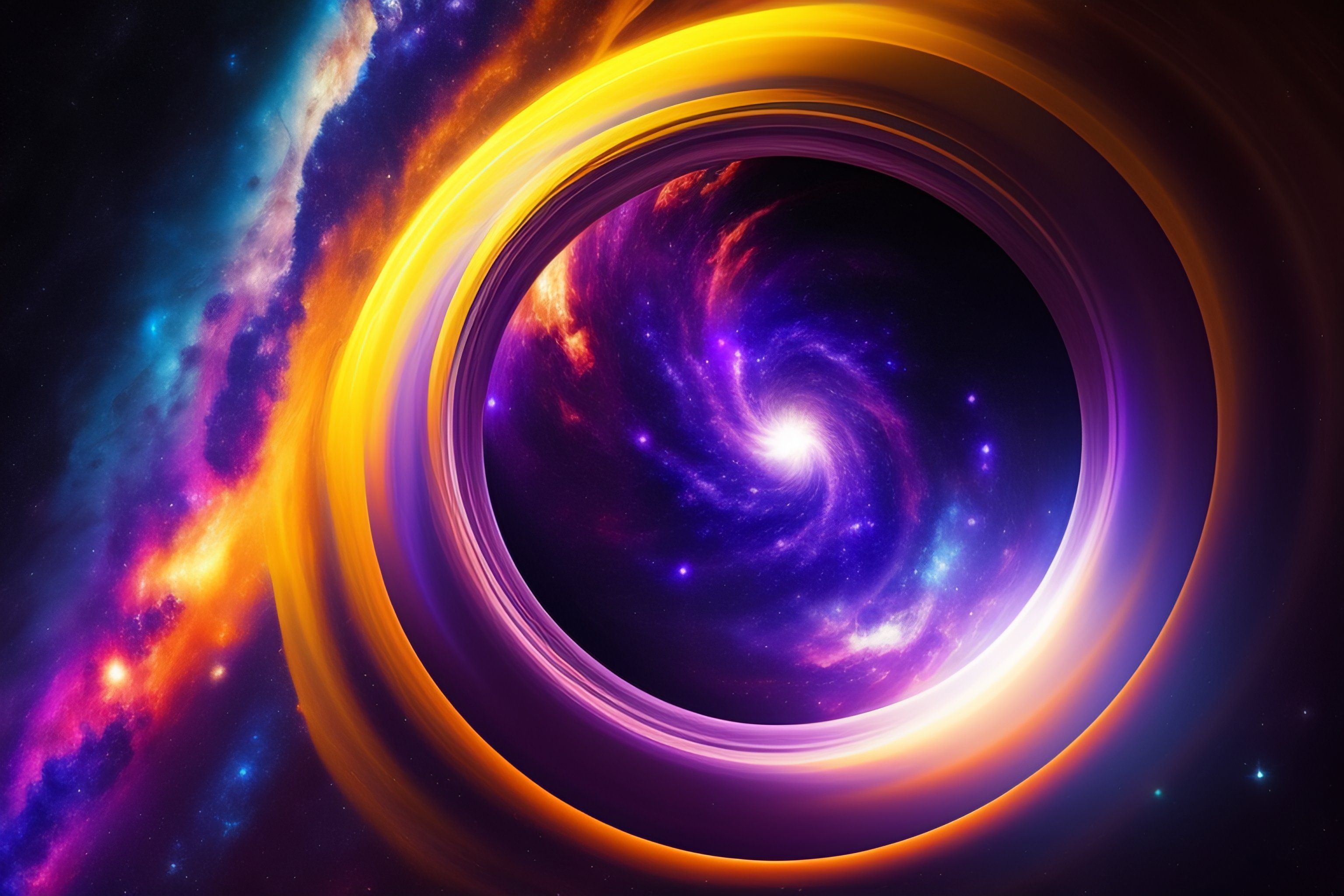 Lexica - Purple, blue and yellow cosmic portal and galaxya and planet