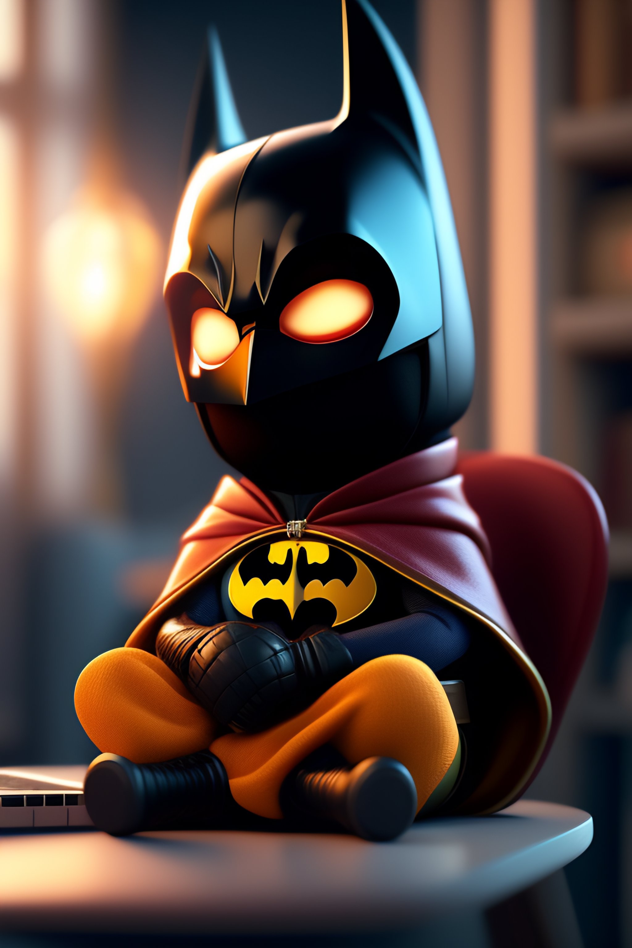 Lexica - Cute small humanoid batman sitting in front of laptop ,unreal ...