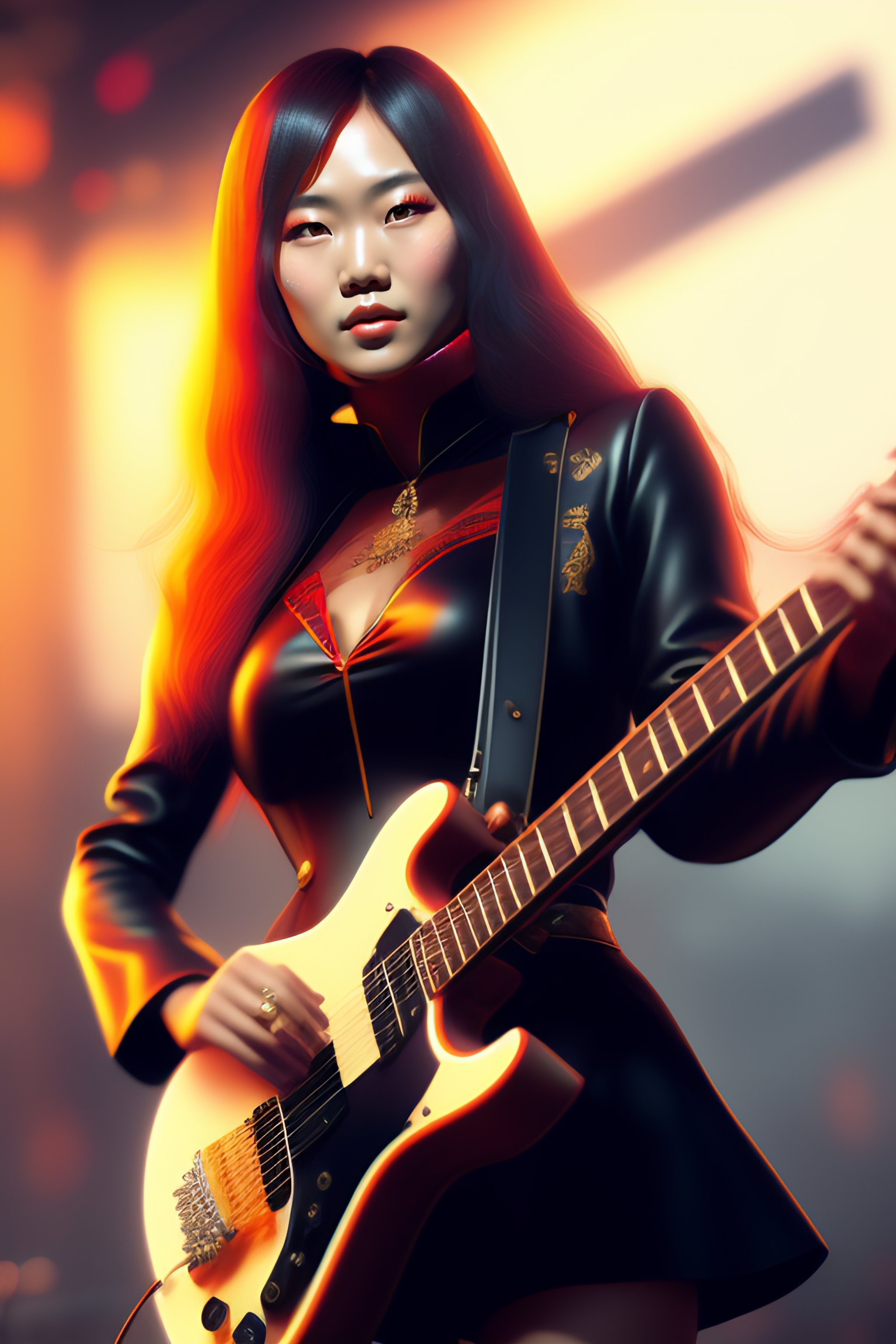 Lexica - Rockstar asian girl playing electric guitar on stage. by amano yoshitaka, digital art ...