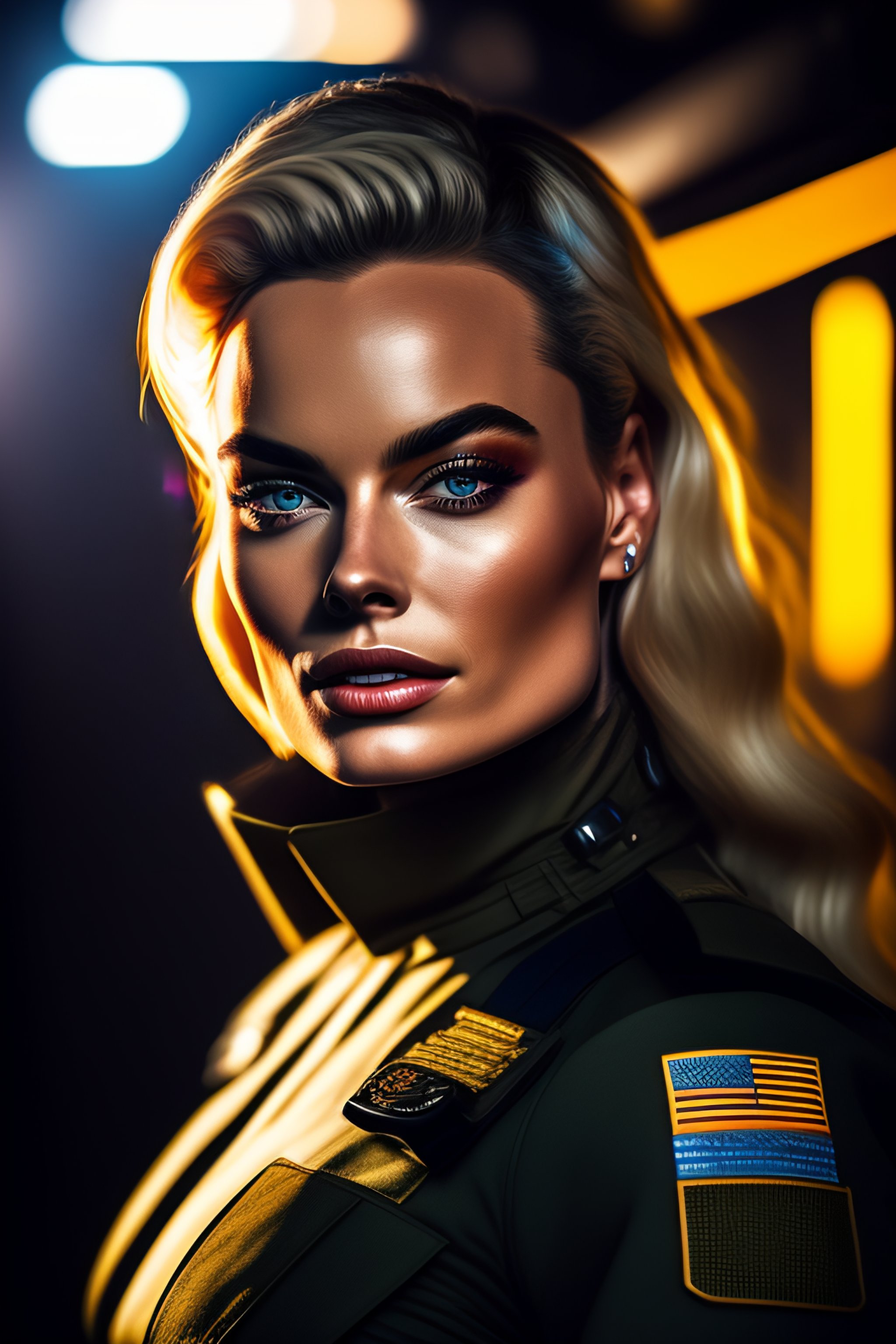 Lexica - Margot Robbie as a female military officer, cyberpunk ...