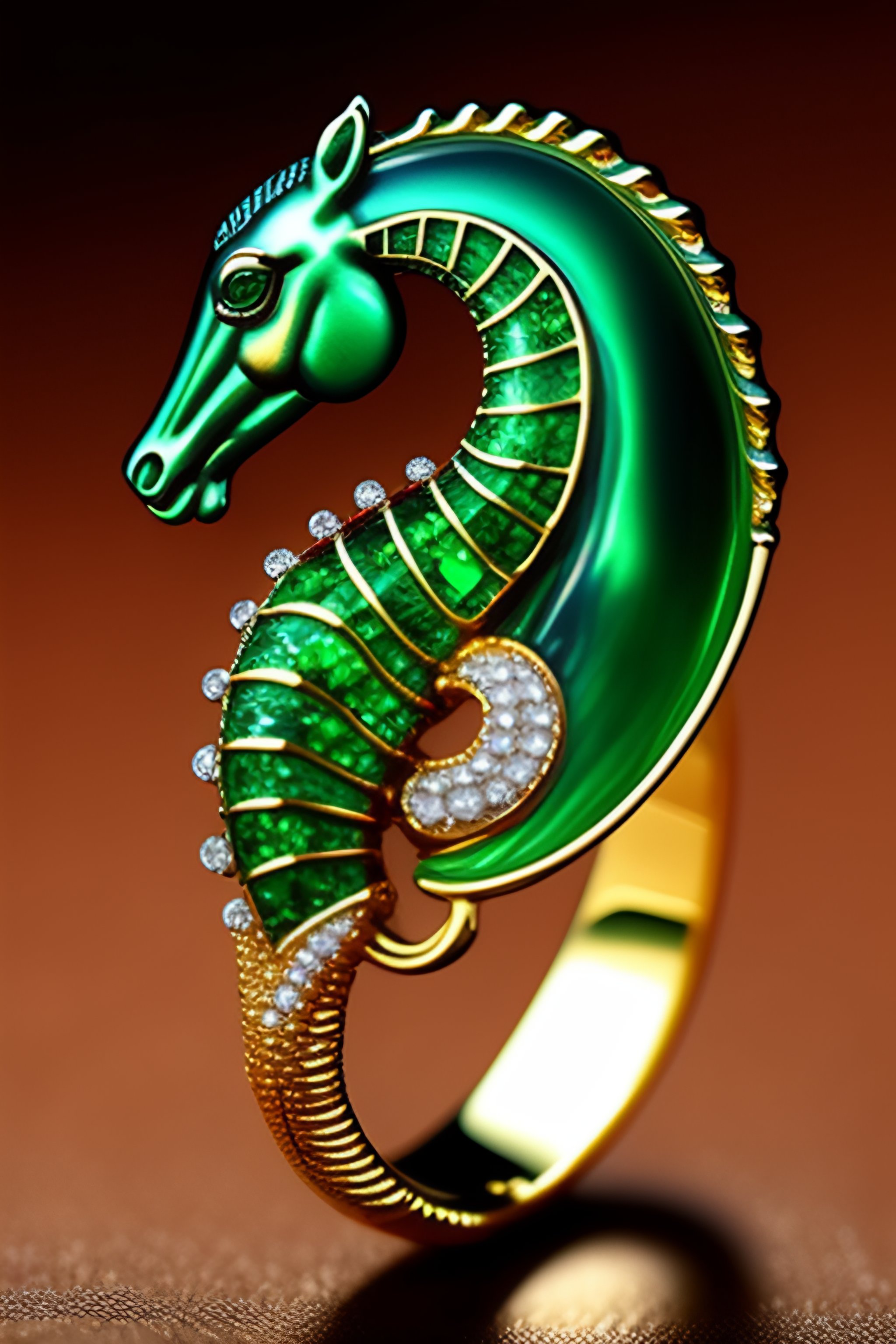 Lexica - Intricate seahorse jewelry with emerald belly and ruby etched ...