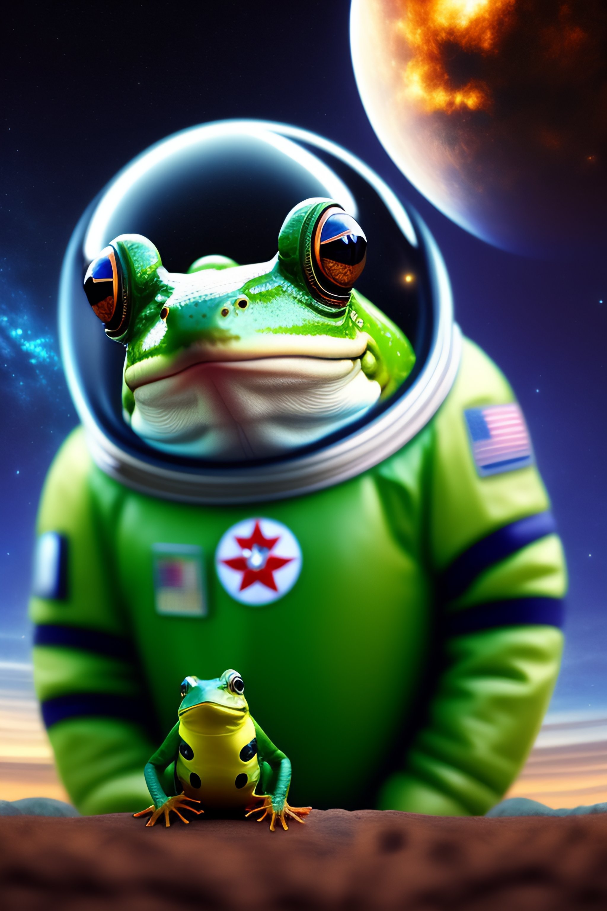 Lexica - Frog with tongue out. Astronaut suit. With frog hands. Earth ...