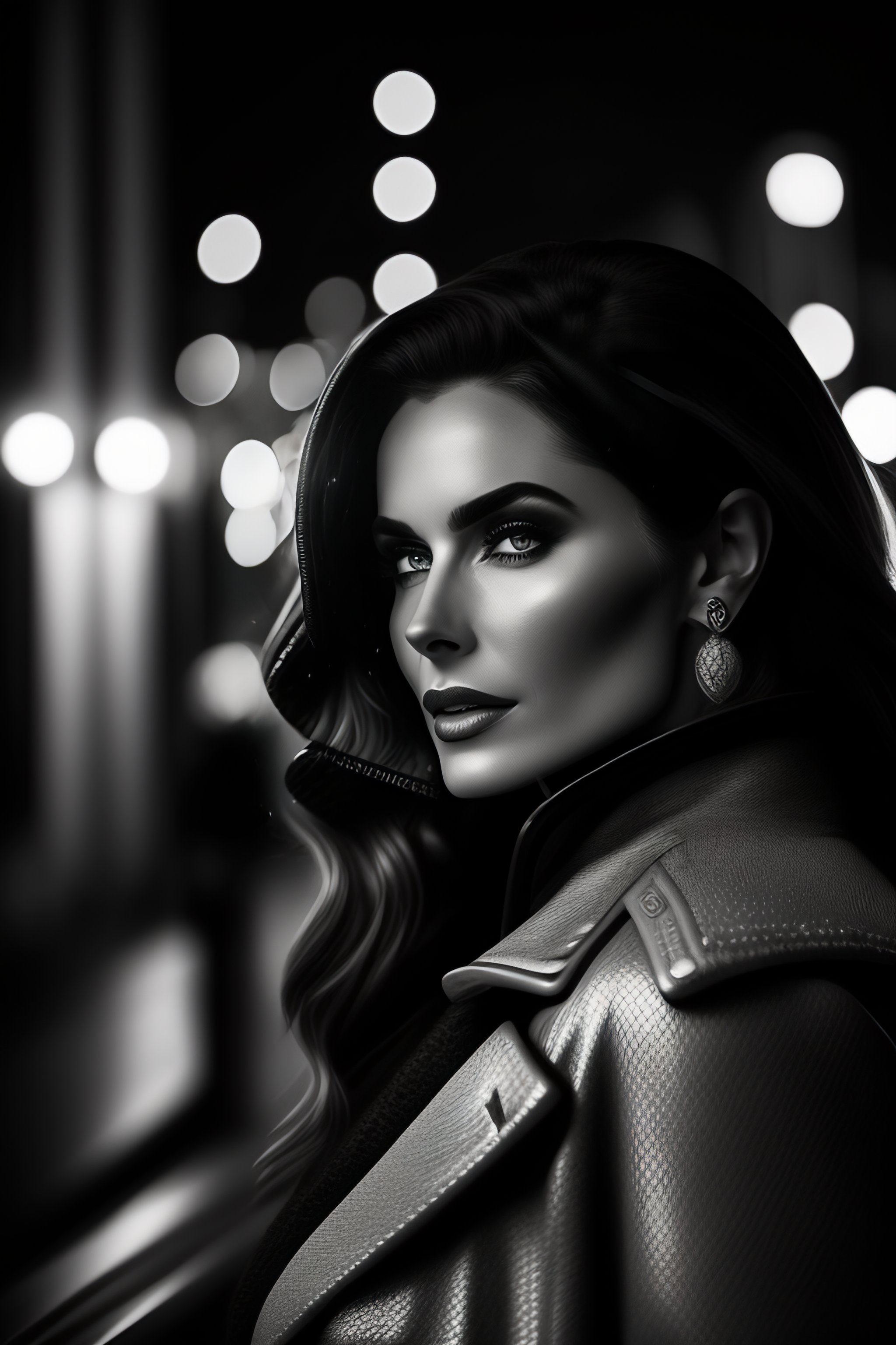 Lexica - Brunett pretty woman, harsh man, black and white noir film ...