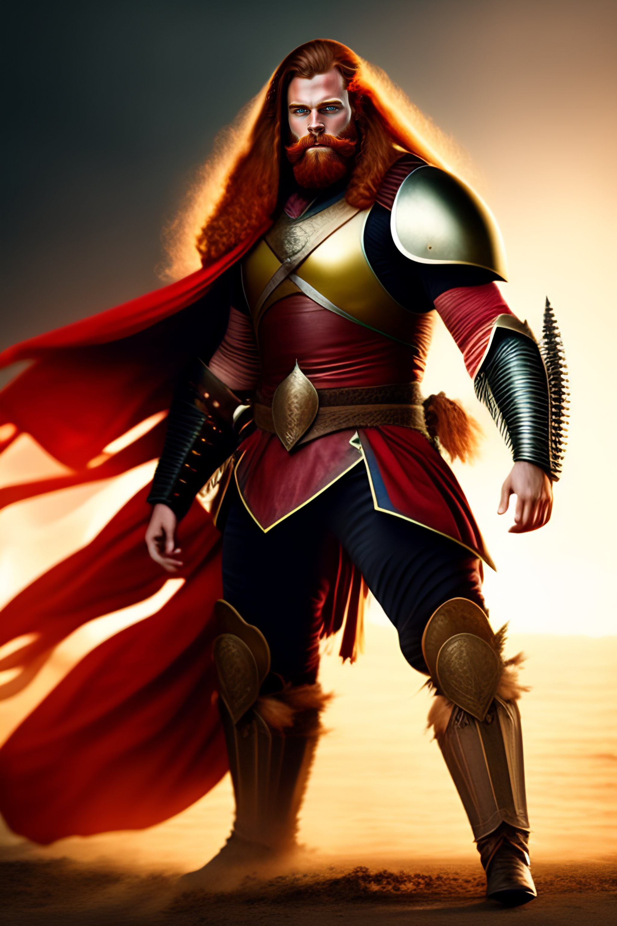 Lexica - Handsome warrior hunk, ginger, long hair, beard, rugged, no ...