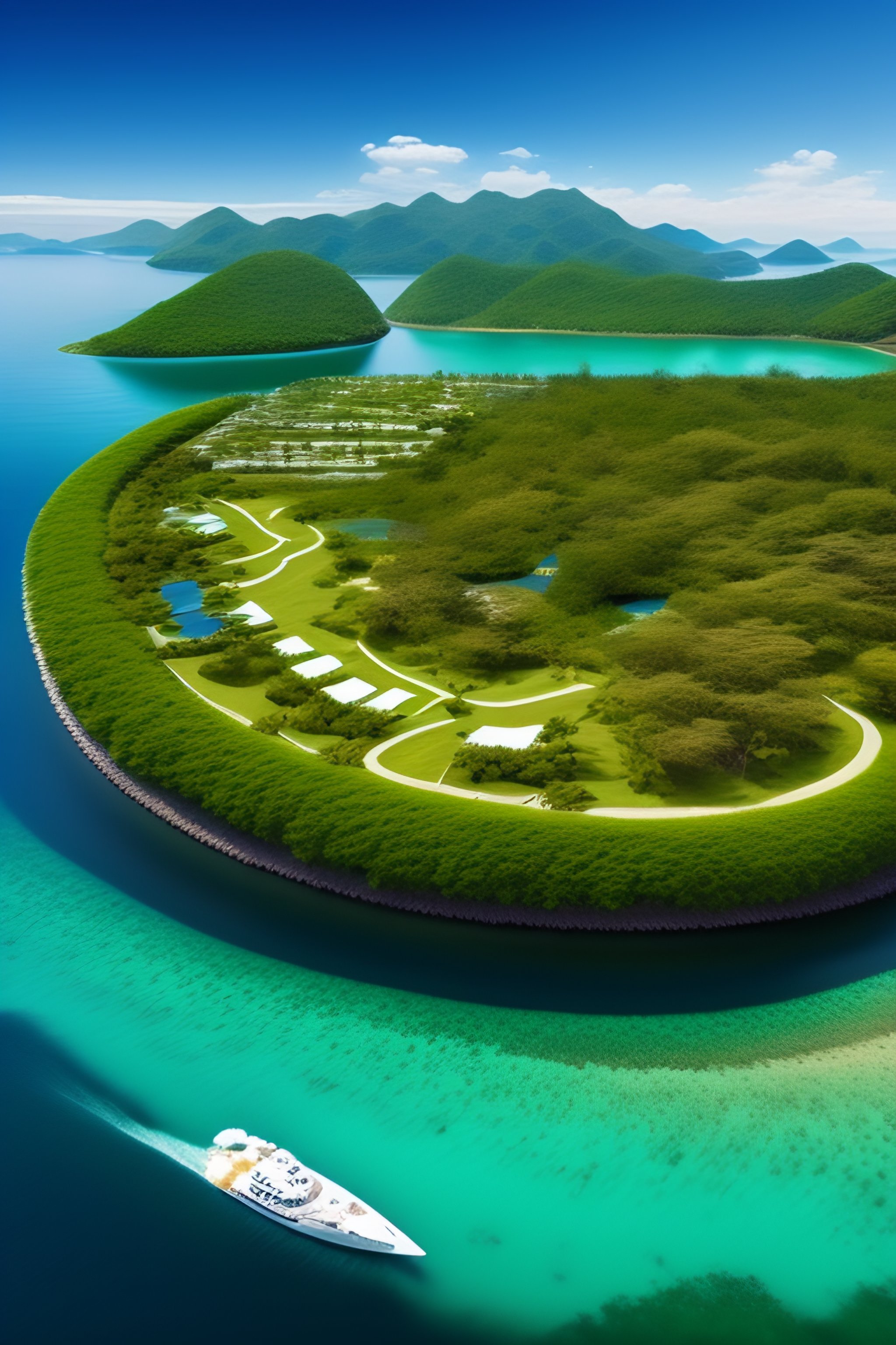Lexica - Private island, utopia, luscious greenery, futuristic, large ...
