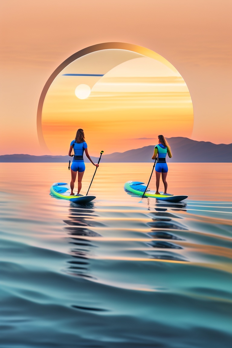 Lexica - Poster of two people on Stand-Up Paddleboards (SUPs) swimming ...