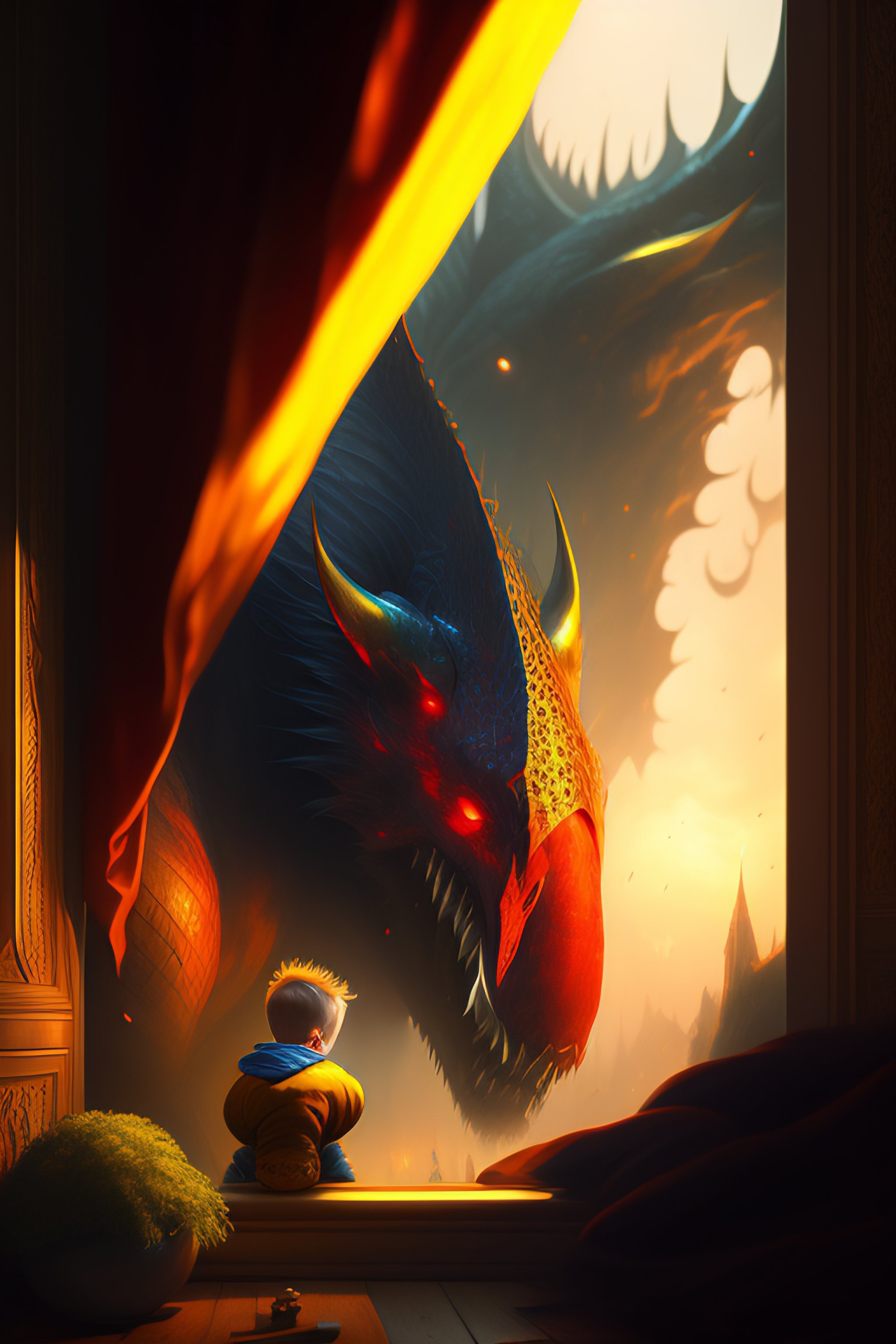 Lexica - A young boy lays asleep in his bedroom while a scary monster ...