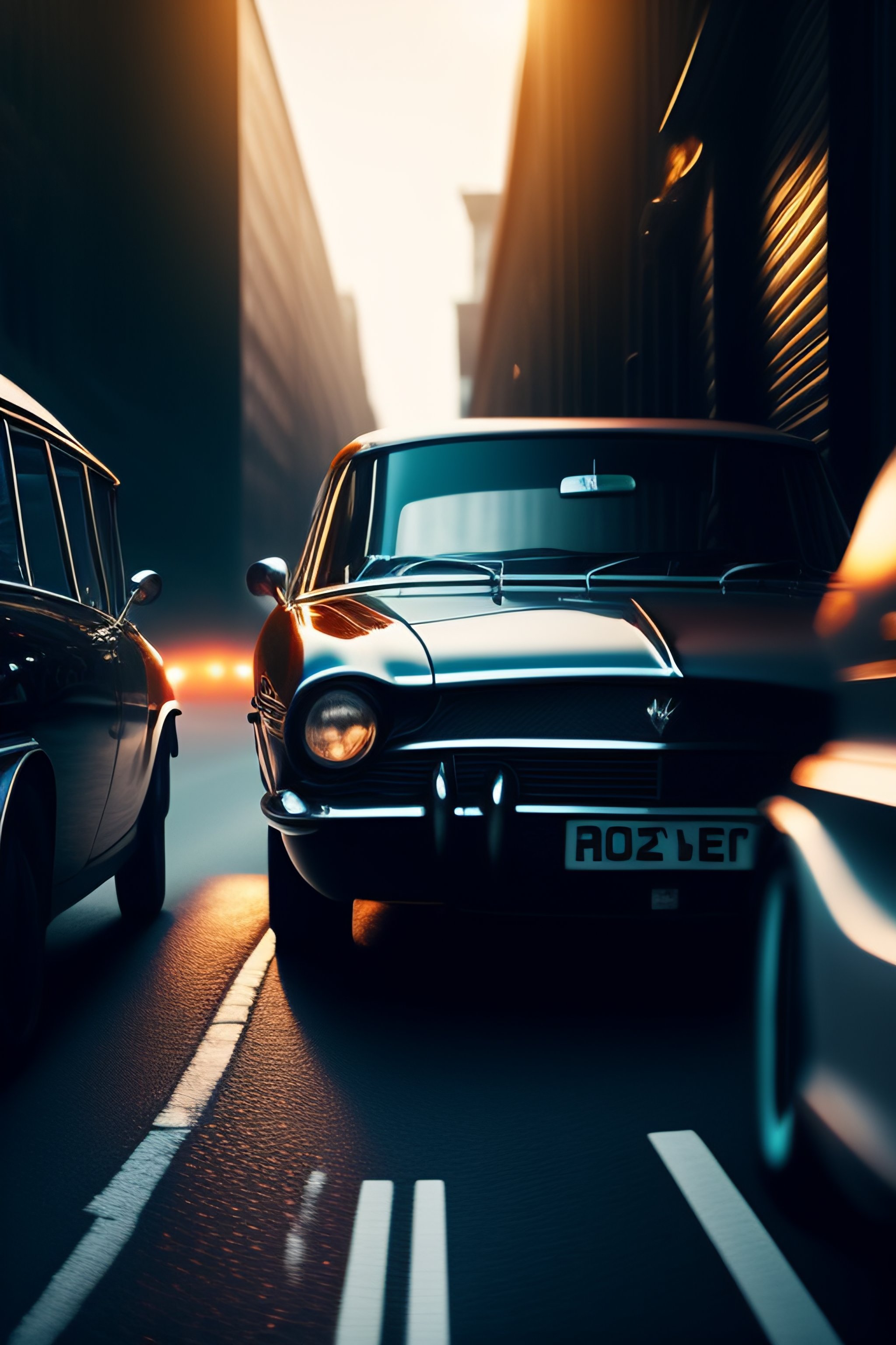 Lexica - A closeup action shot of a male spy driving through the narrow ...