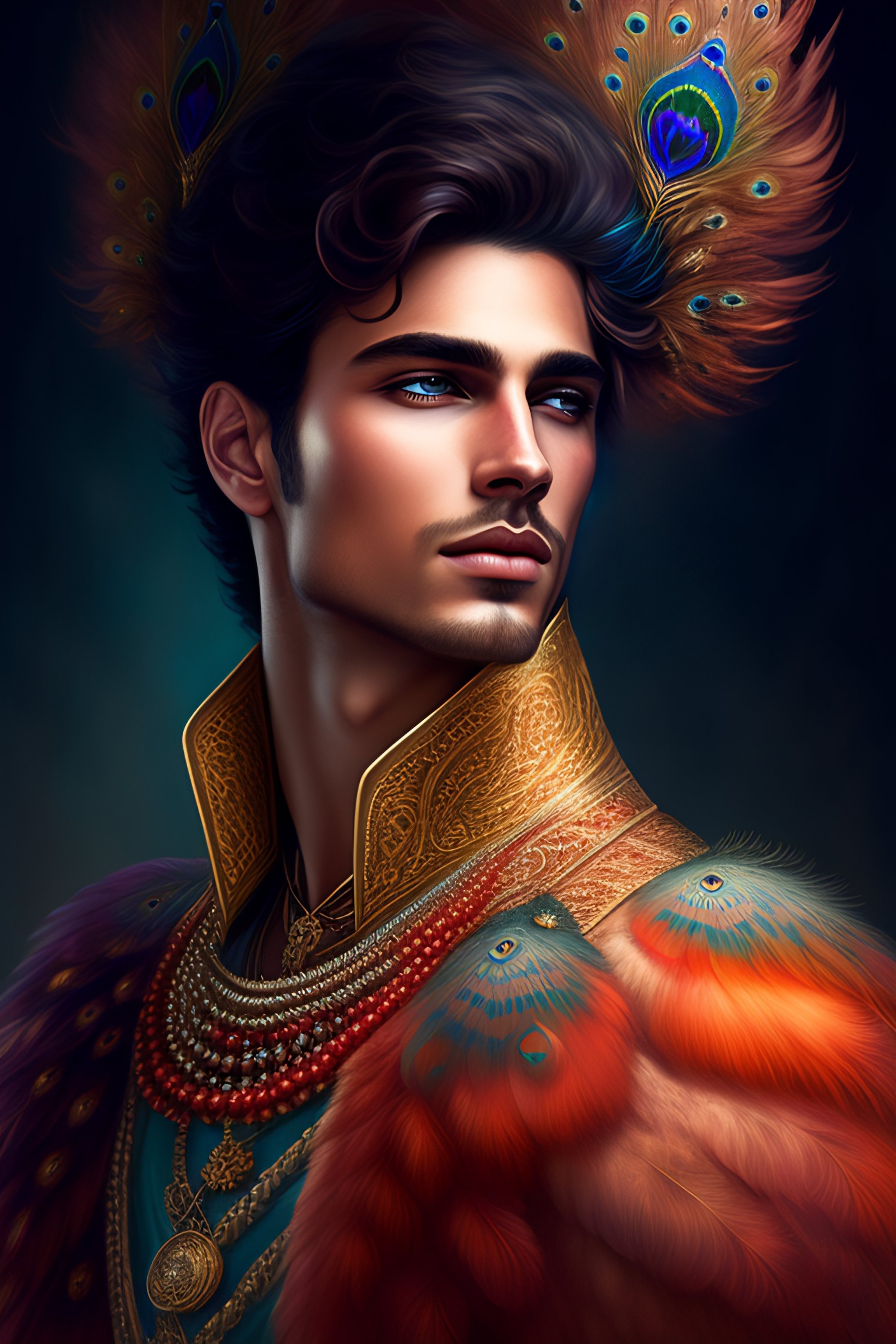 Lexica - Beautiful portrait of an attractive Prince wearing a peacock ...