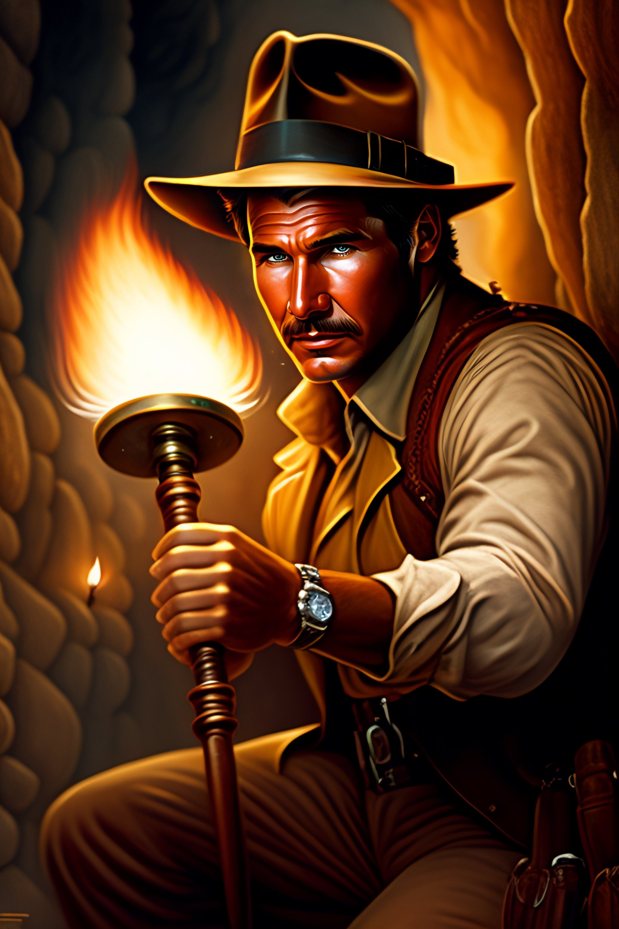 Lexica - Medium shot photo of Harrison Ford as Indiana Jones, holding ...