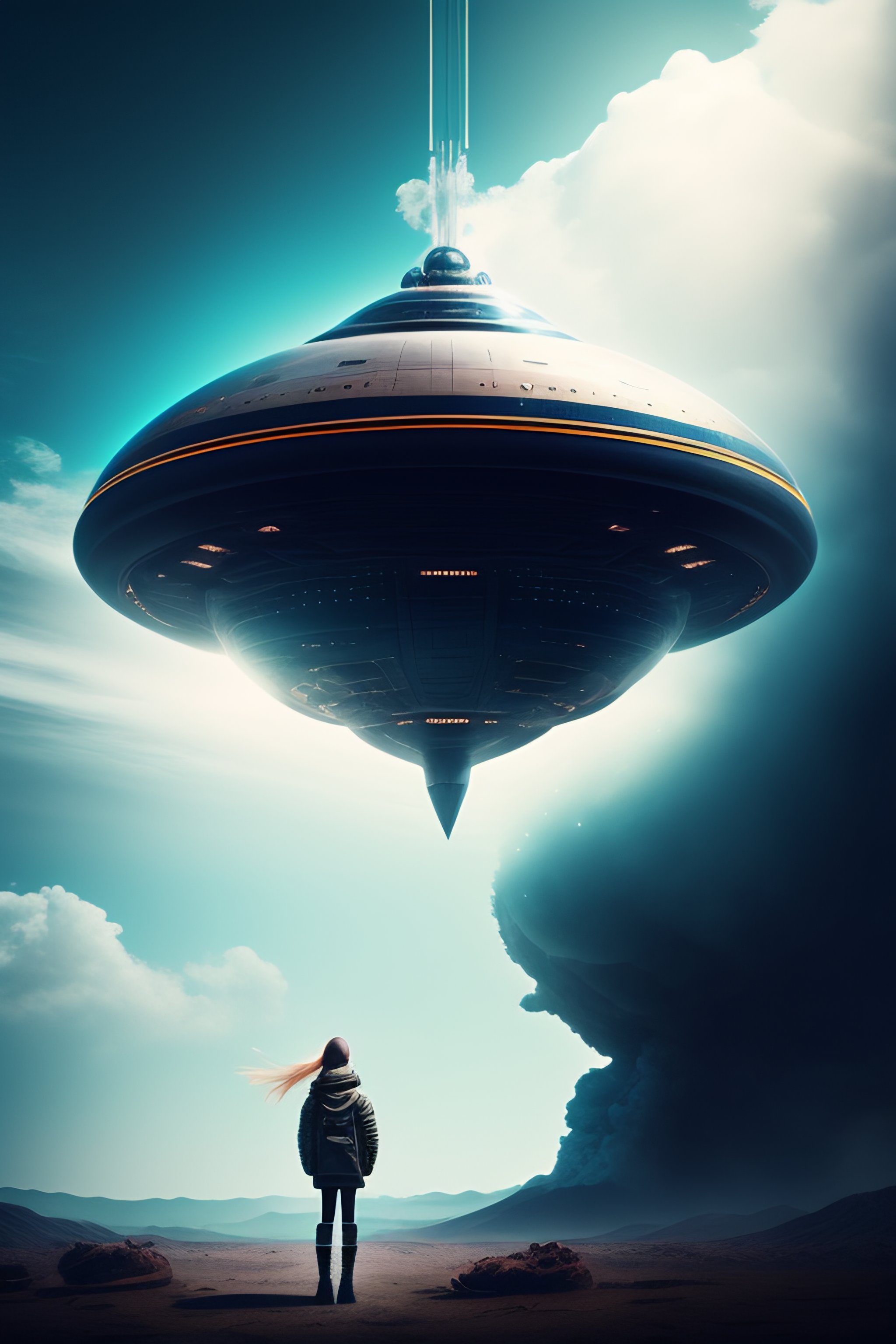 Lexica - Distopic future, alien space ship above the sky, earth as a ...