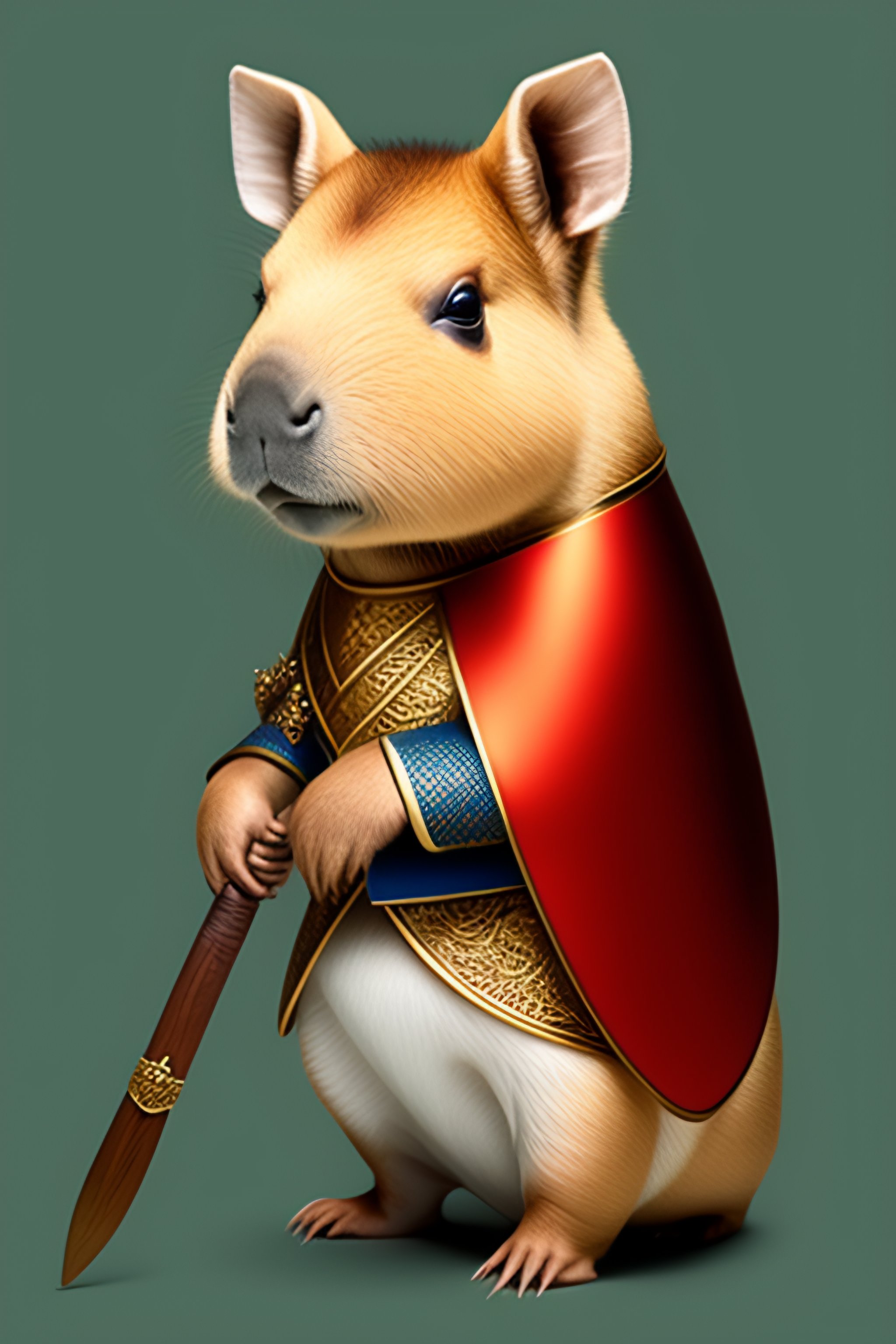 Lexica - Capybara dress of king with a sword and shield, cute, 2d, cartoon