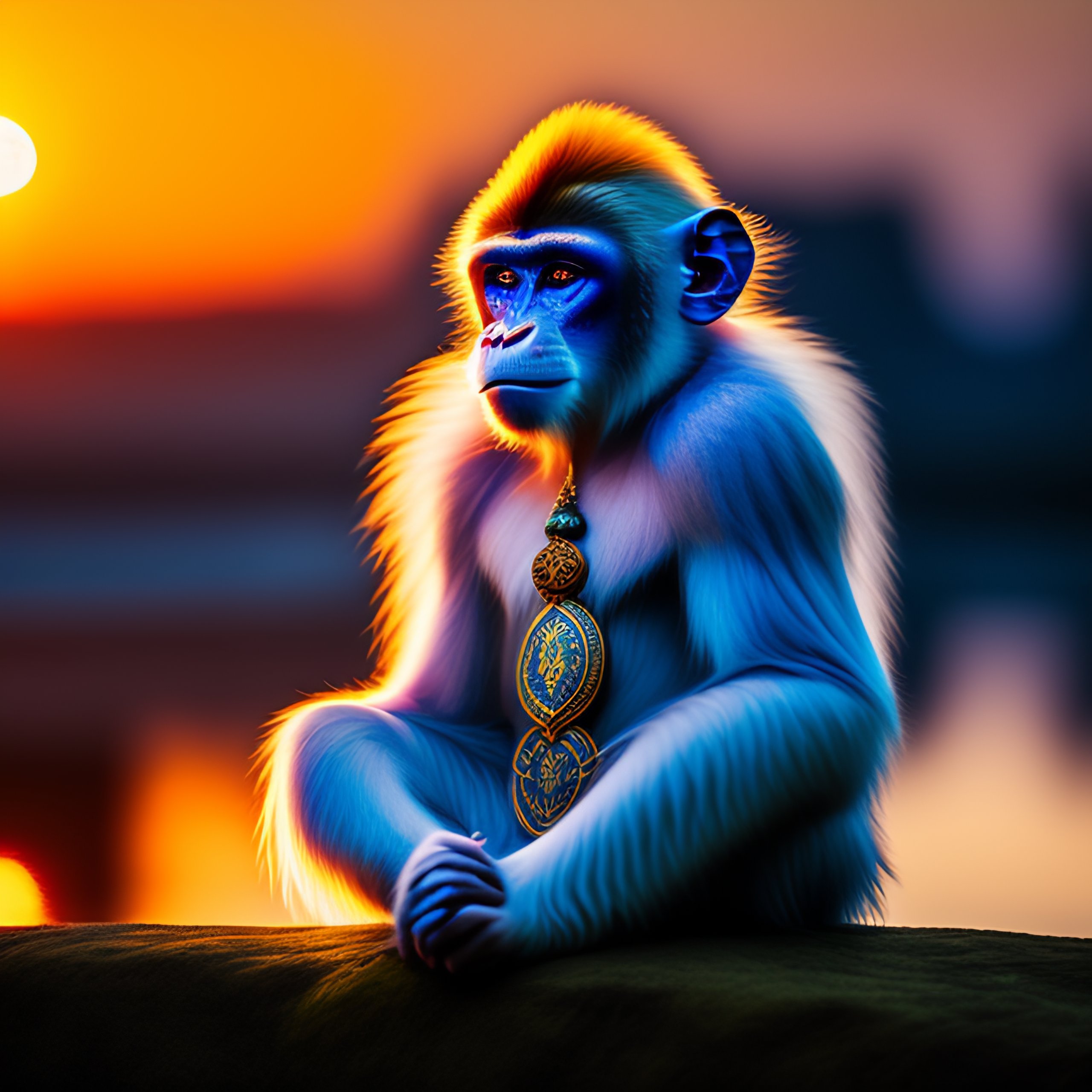 Lexica - Young white monkey with blue skin, facing the wiever, in a ...