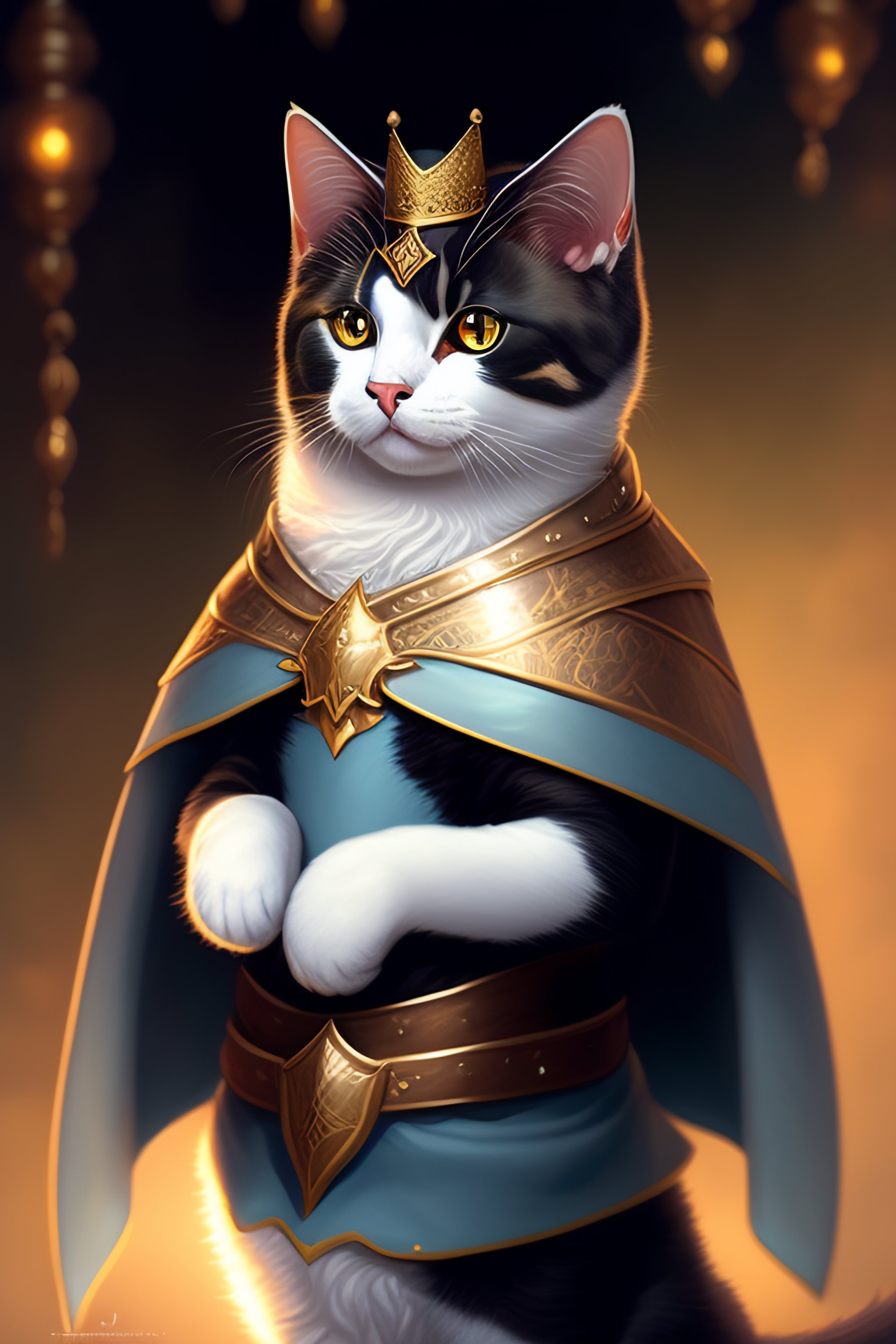Lexica - Cute anthropomorphic Tuxedo cat knight wearing a cape and a ...