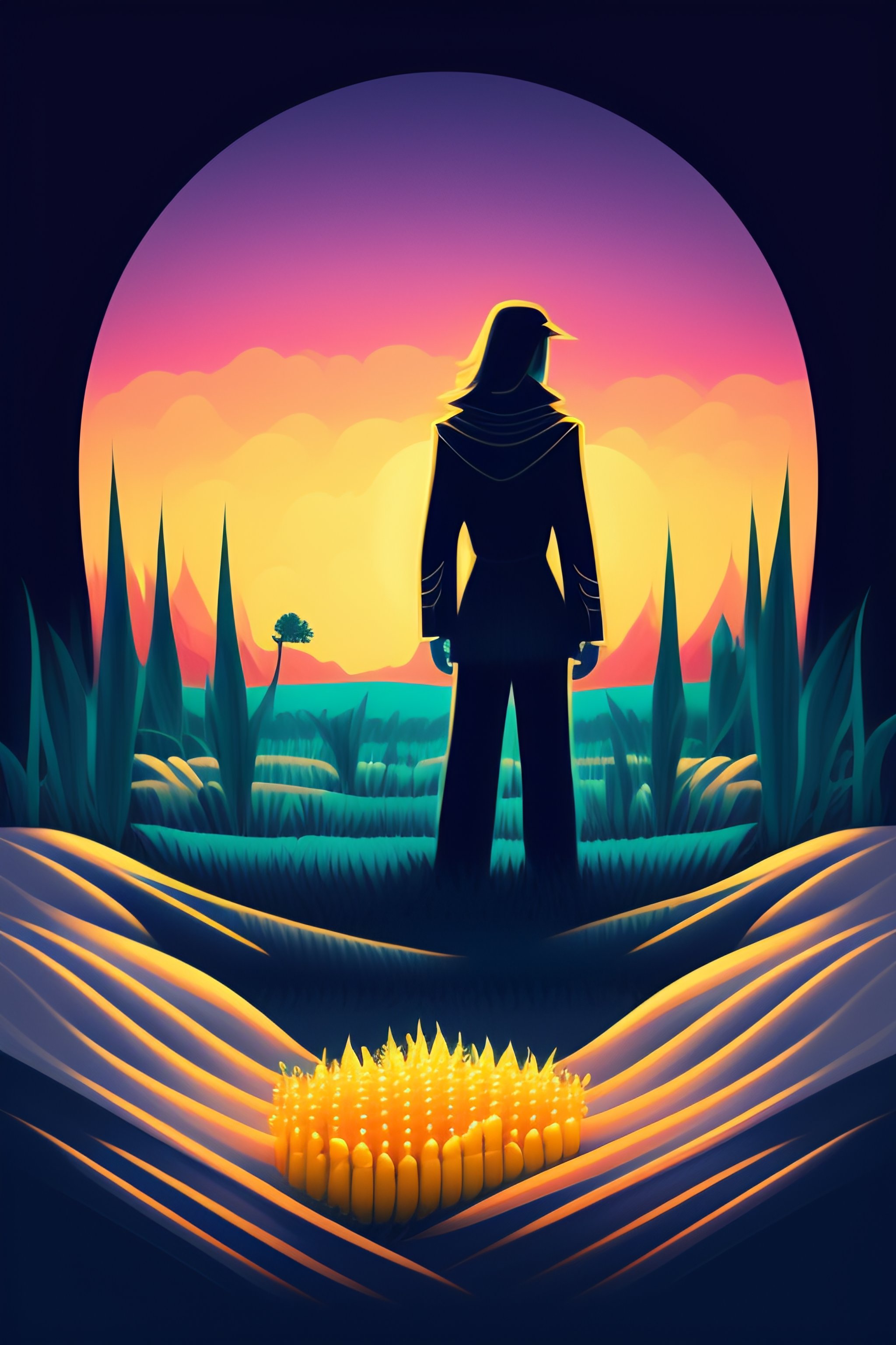 Lexica - Stylized 2d illustration of ghost standing on a corn field