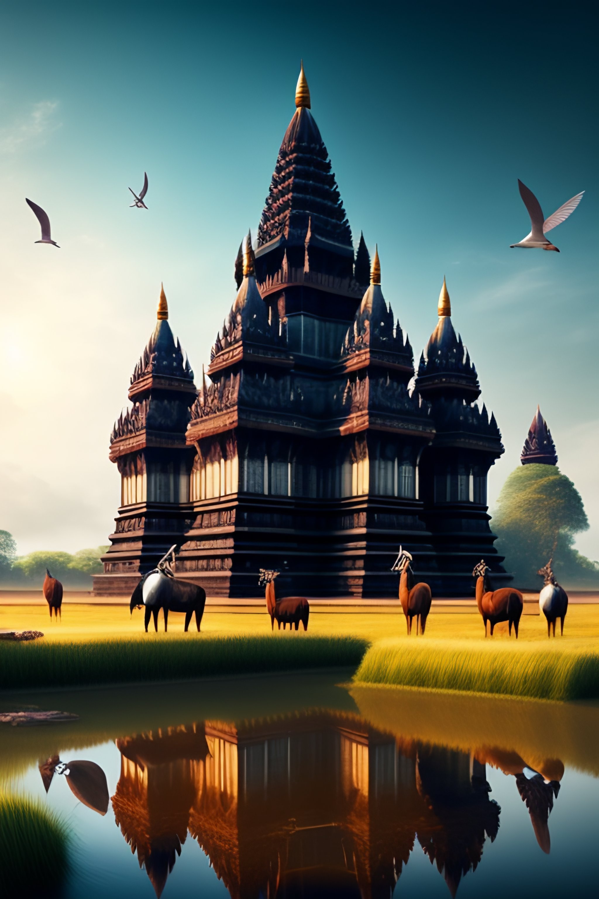 Lexica - Flying prambanan temple and Brahmans , hyper realistic