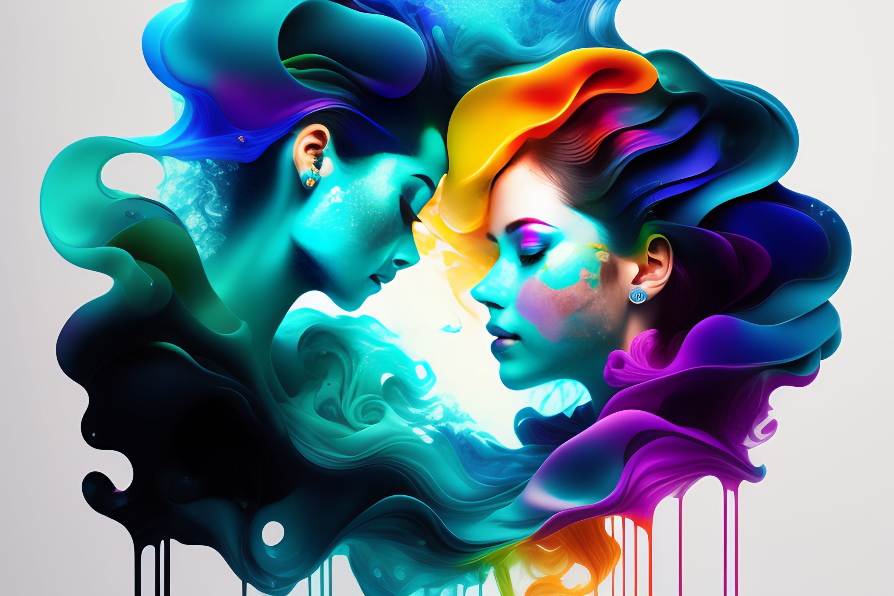 Lexica - Abstract colorful underwater ink art of two girls playing ...