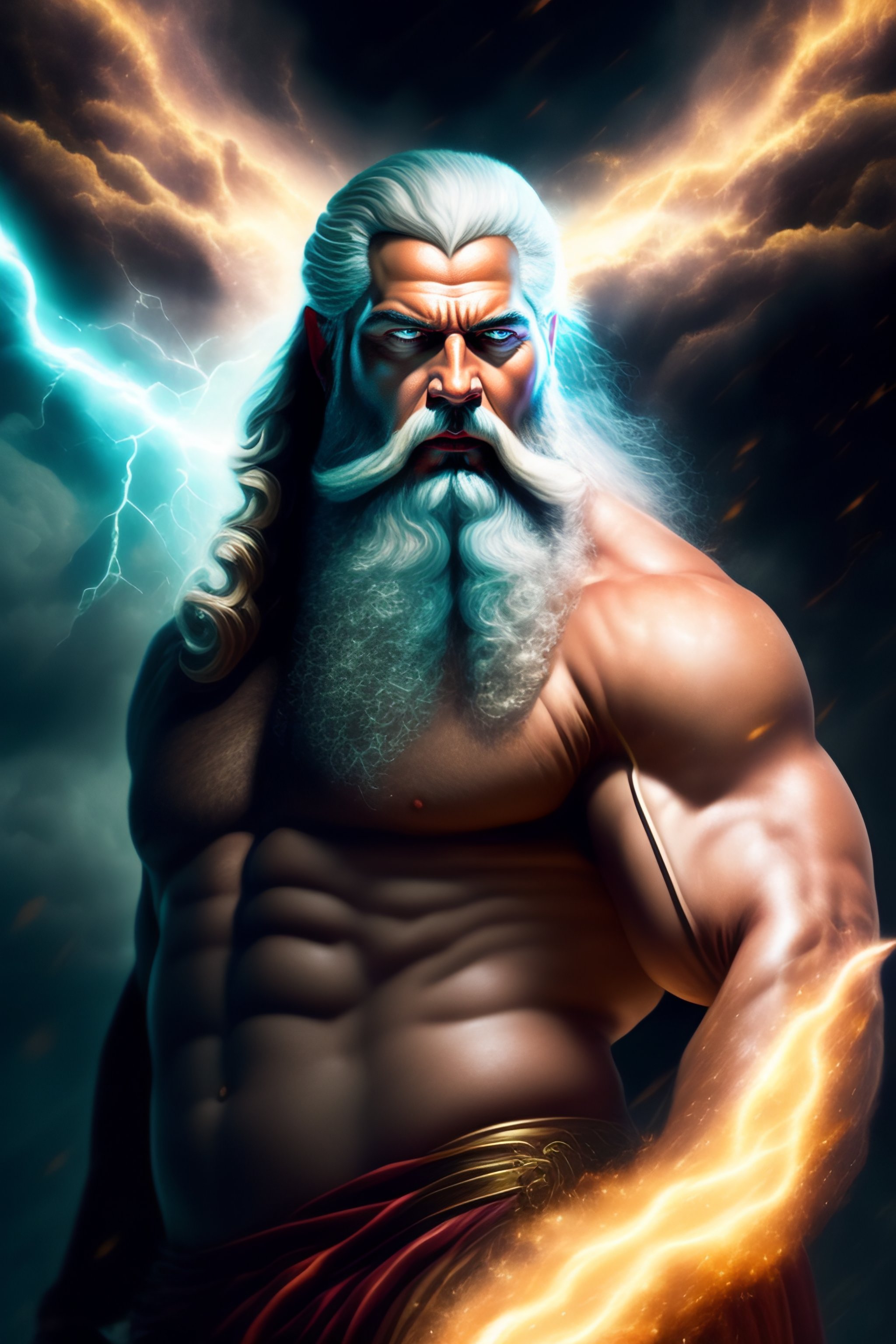 Lexica - Old god zeus, in heaven, with atretic body, angry, throwing ...