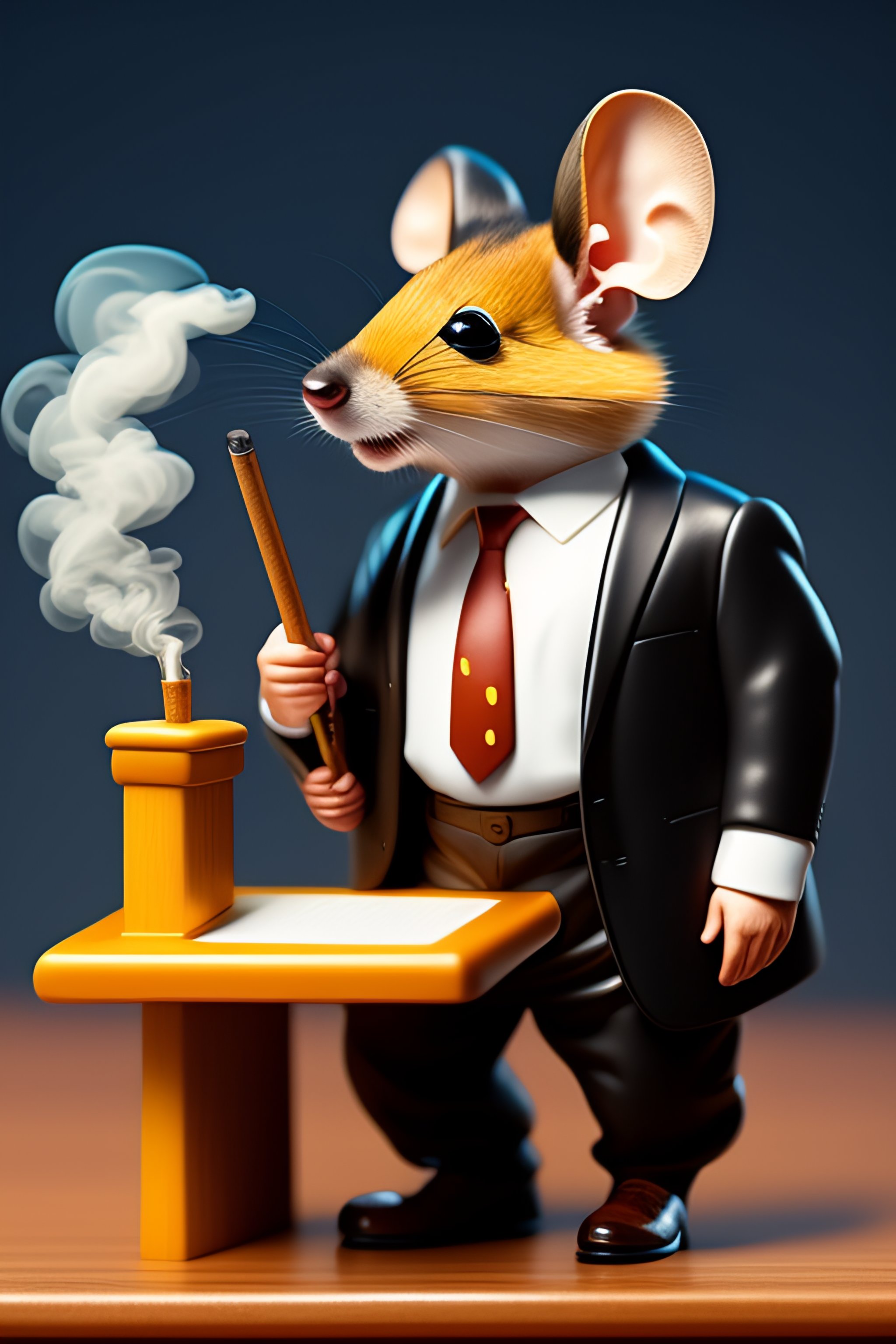 Lexica - Anthropomorphic businessman mouse, sitting in the office, smoking,