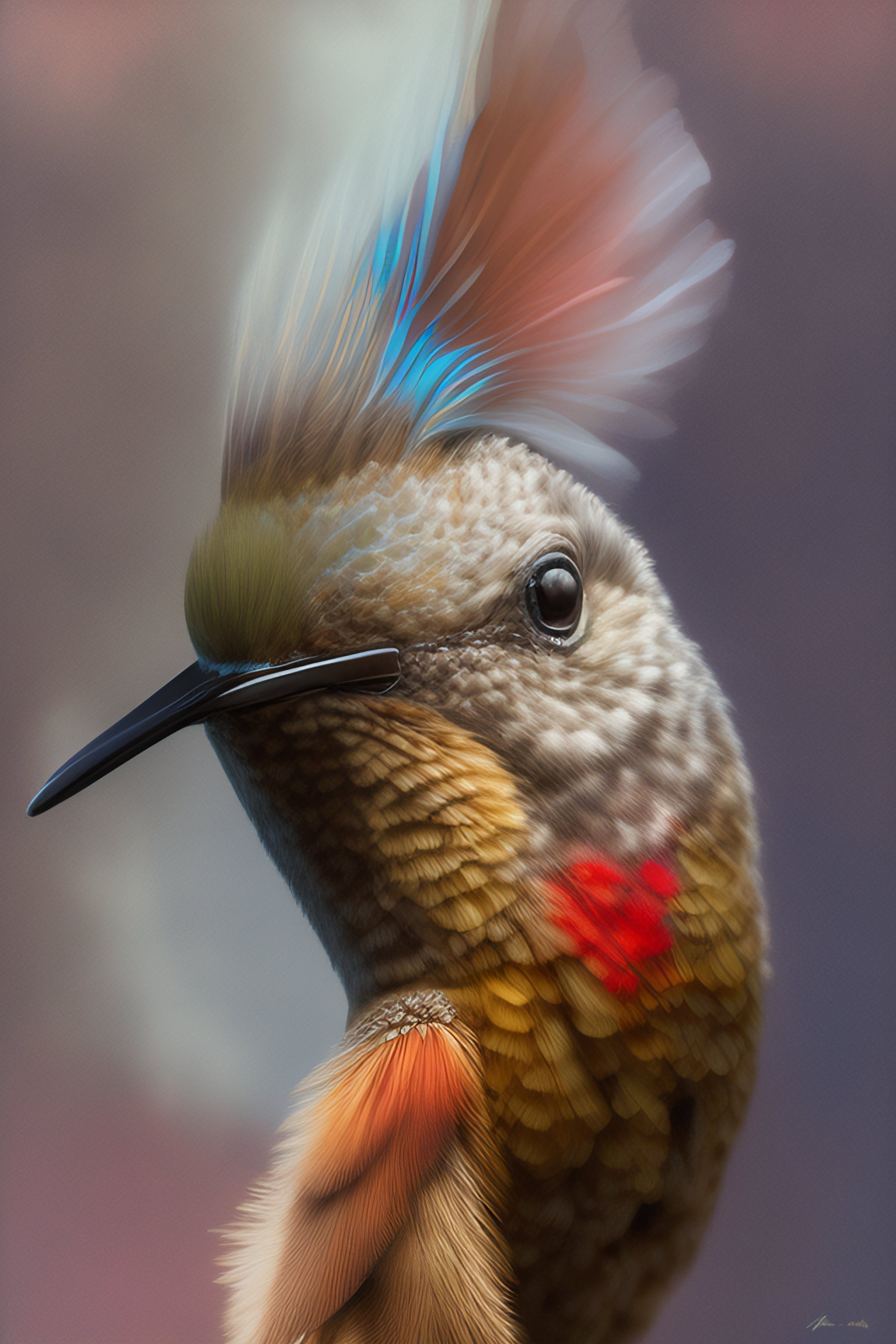 Lexica - Hummingbird headed human, mugshot