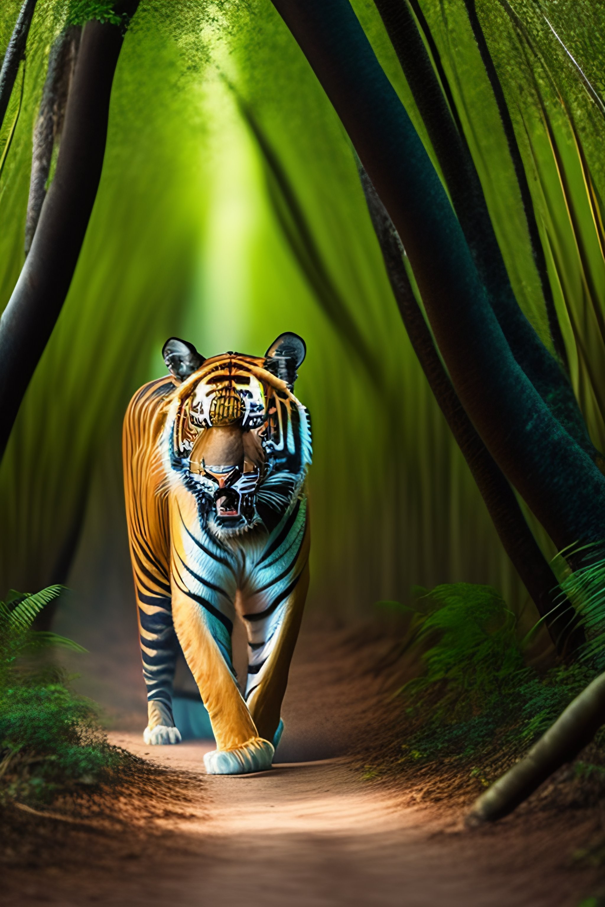 Lexica - A full body of an angry tiger waking in the mangrove forest ...