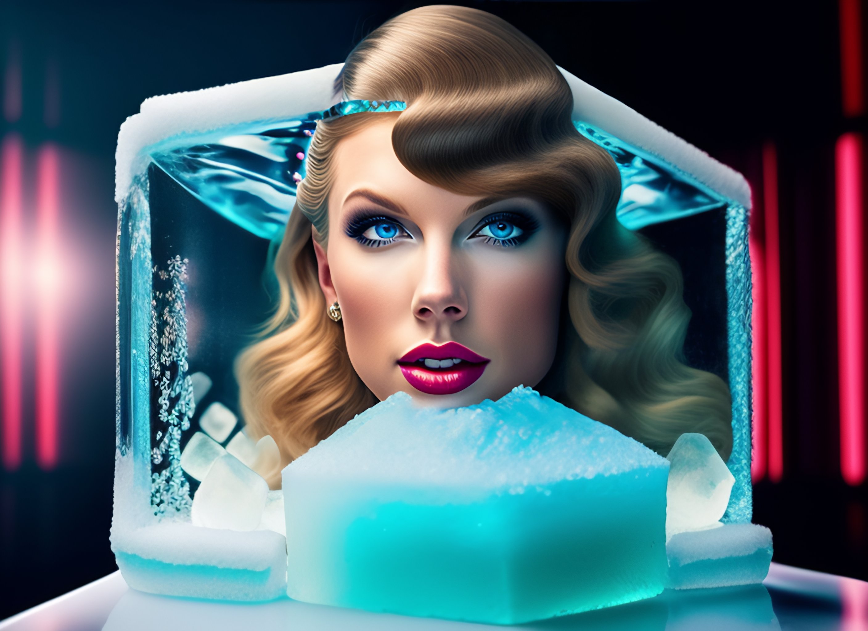 Lexica - Taylor swift's head is frozen solid inside a cube of ice seen ...