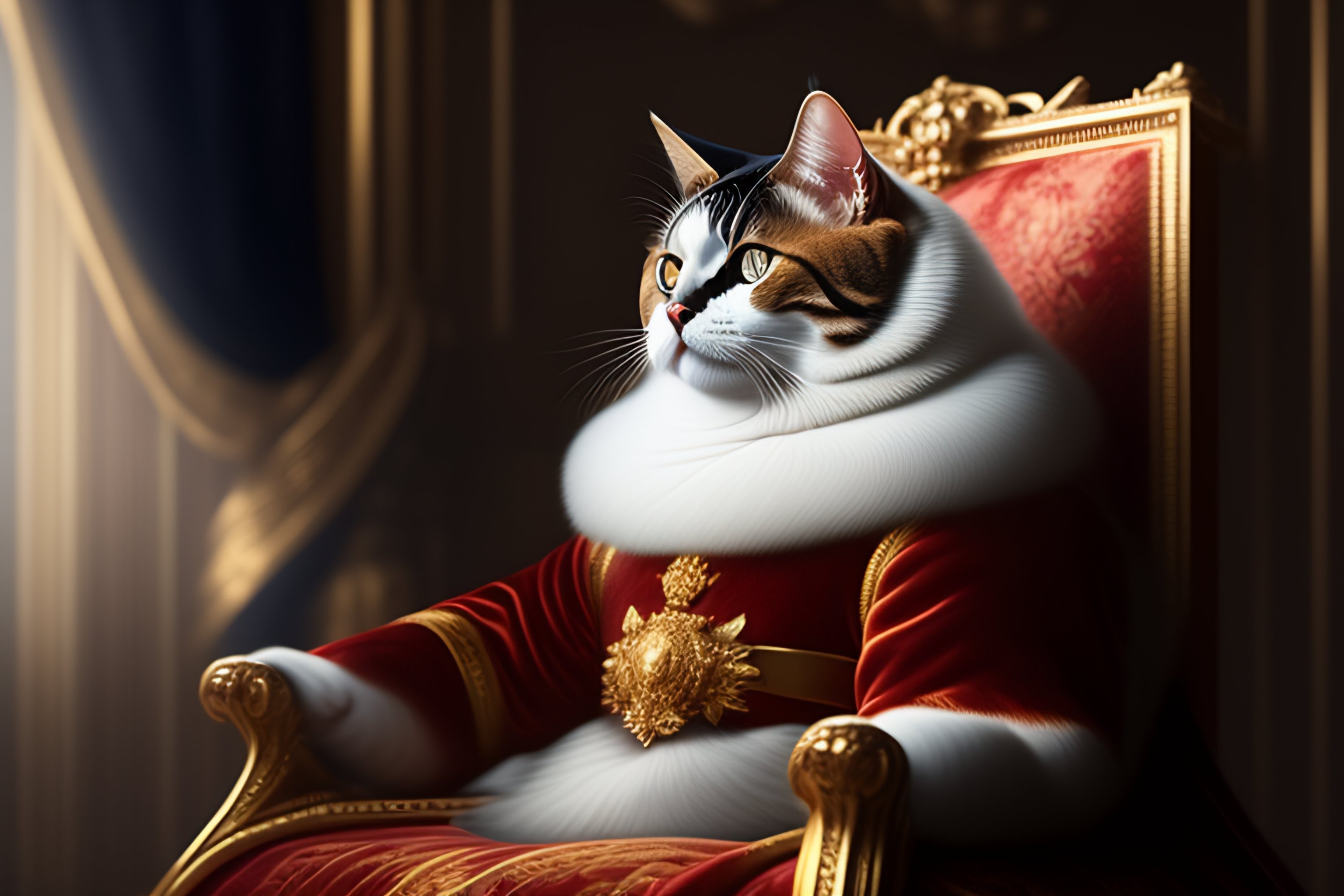 Lexica - A portrait of british cat as a king sitting on a throne, cute