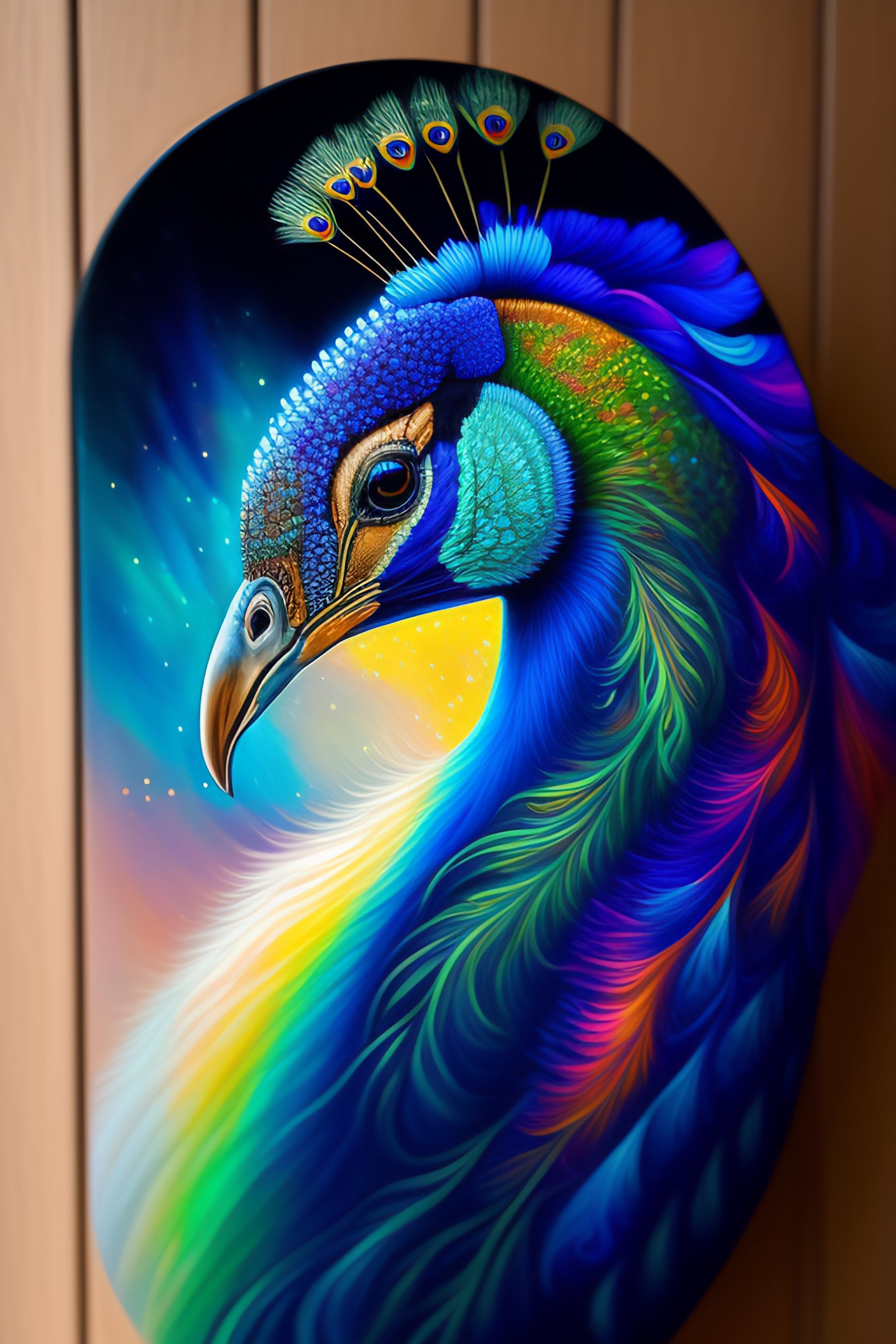 Lexica - Peacock full color painting with luminescent contours