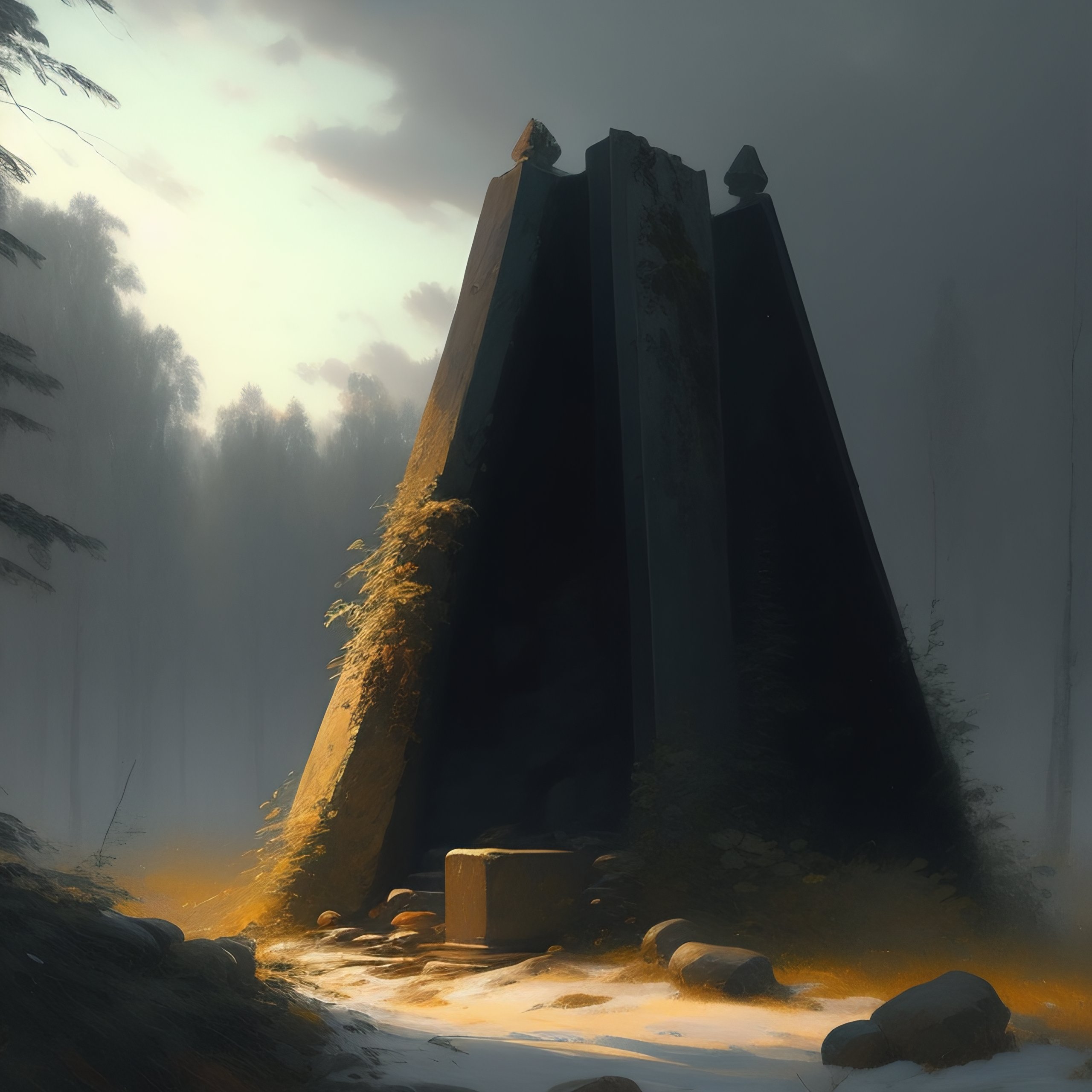 Lexica - Close up, top view of a fallen monument inside an abandoned ...