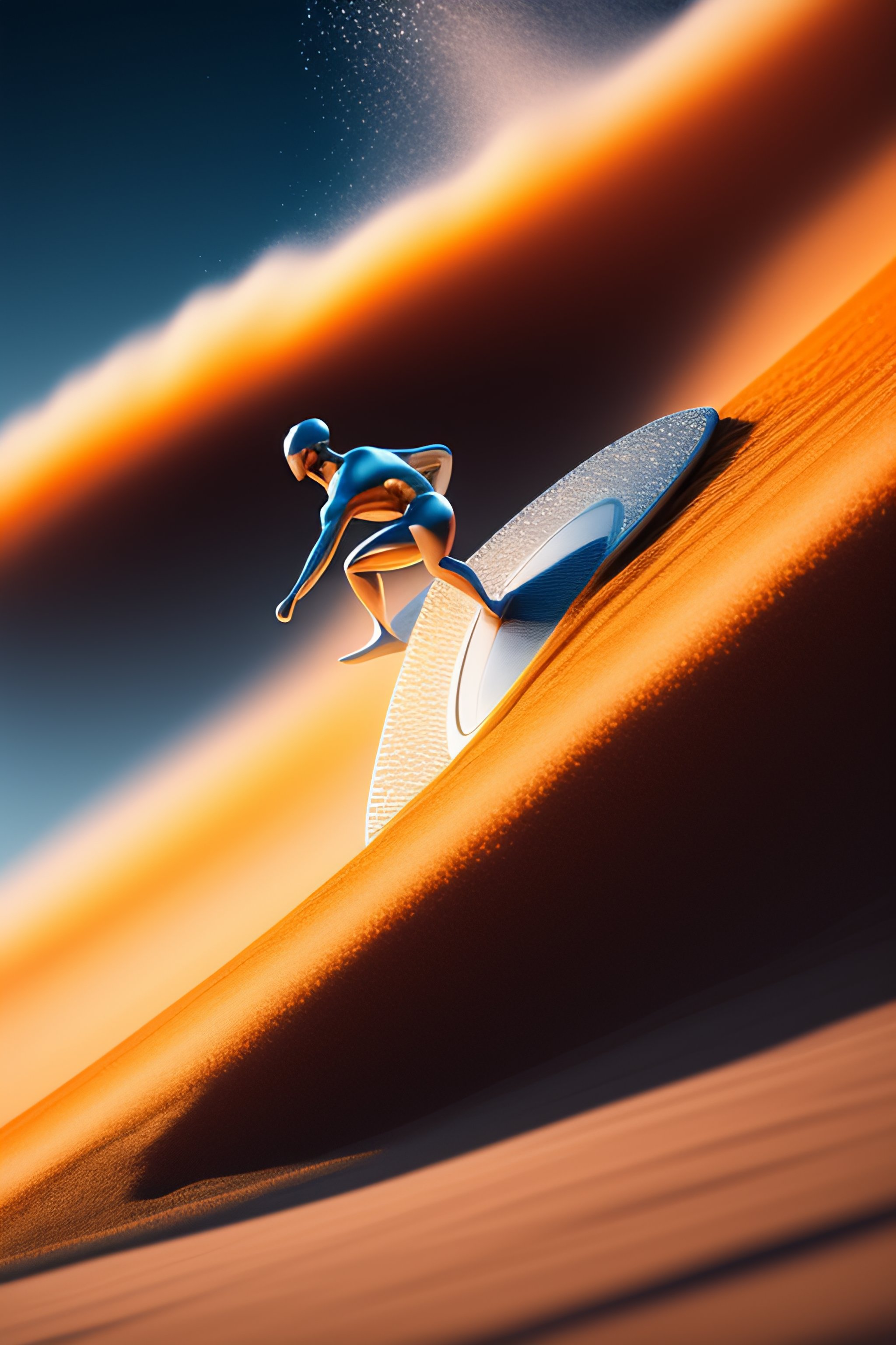 Lexica - Silver surfer, on top of his surf board, silver board, surf ...